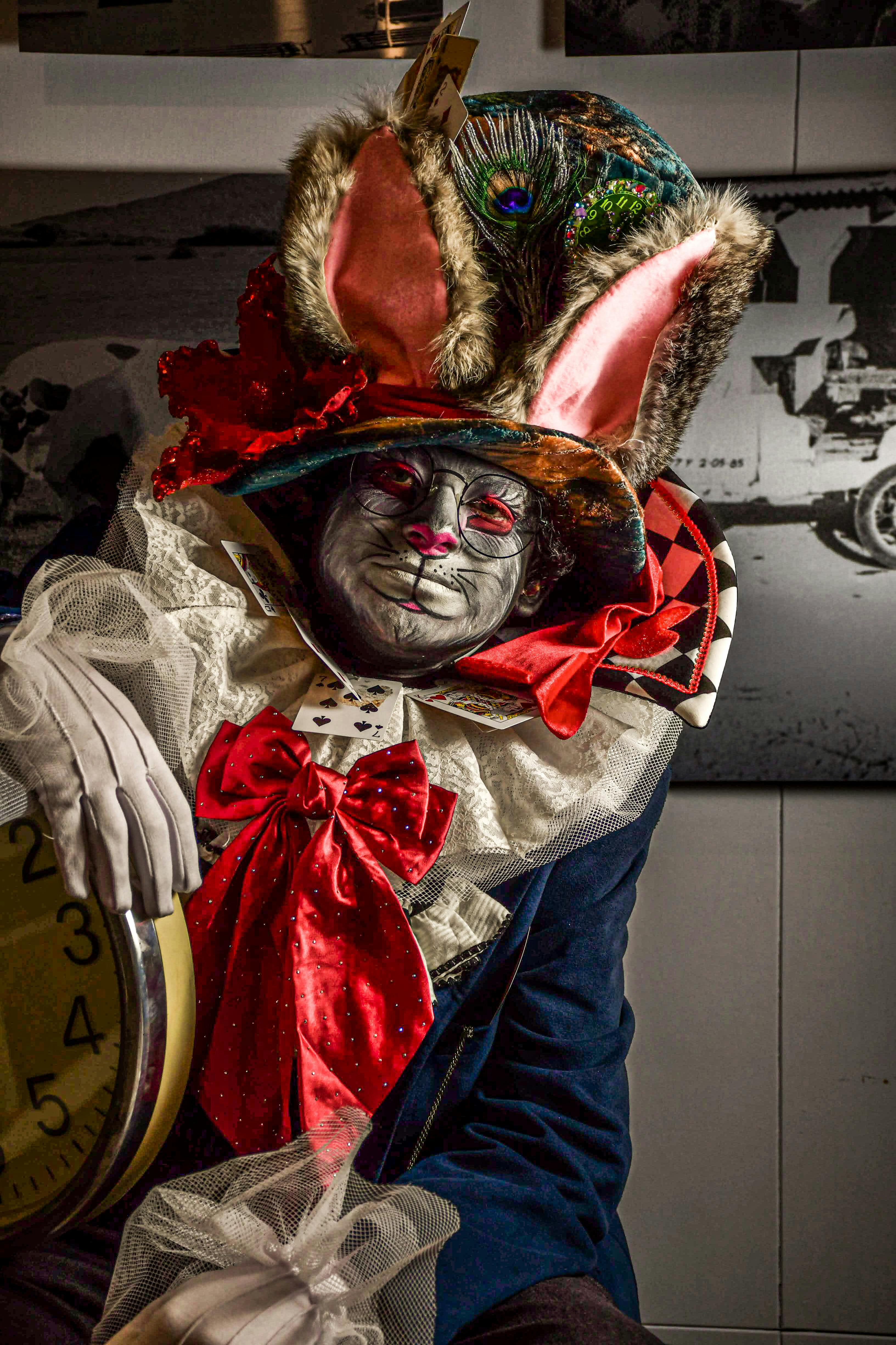 Whimsical Costume with Rabbit Mask and Colorful Hat · Free Stock Photo