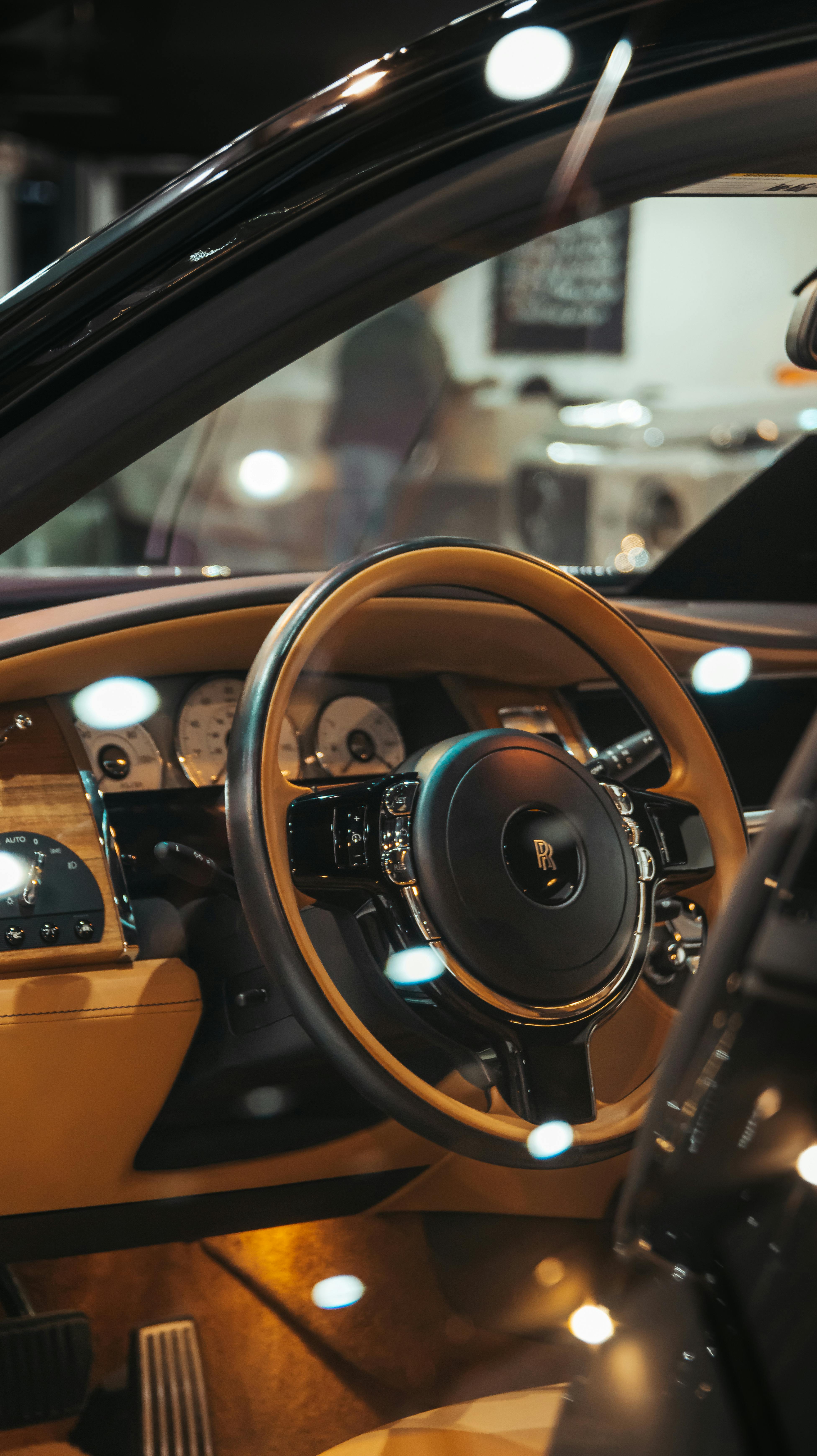 Luxury Car Interior with Elegant Dashboard and Steering Wheel · Free ...