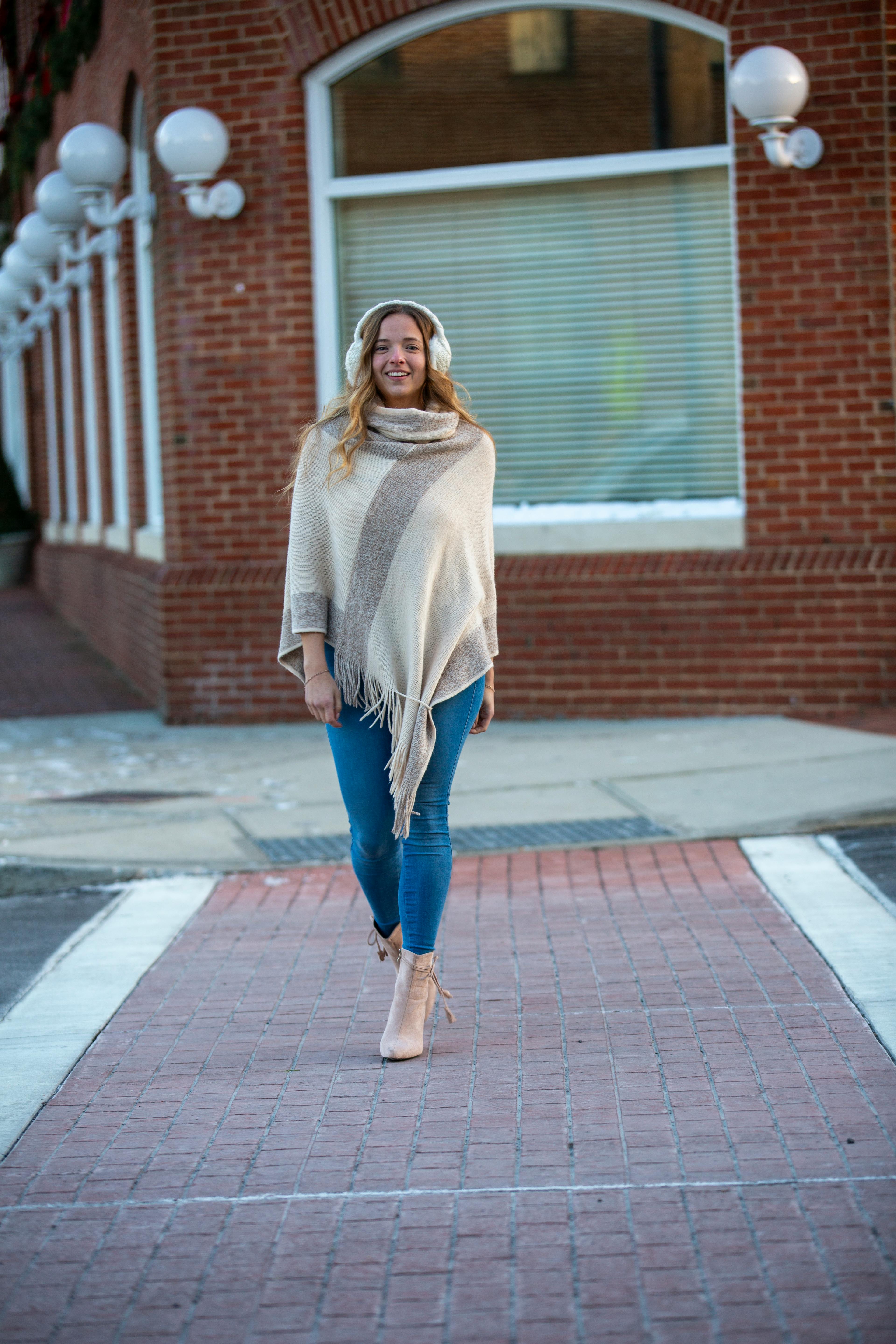 Woman Walking on Brick Crosswalk in Fall Fashion · Free Stock Photo