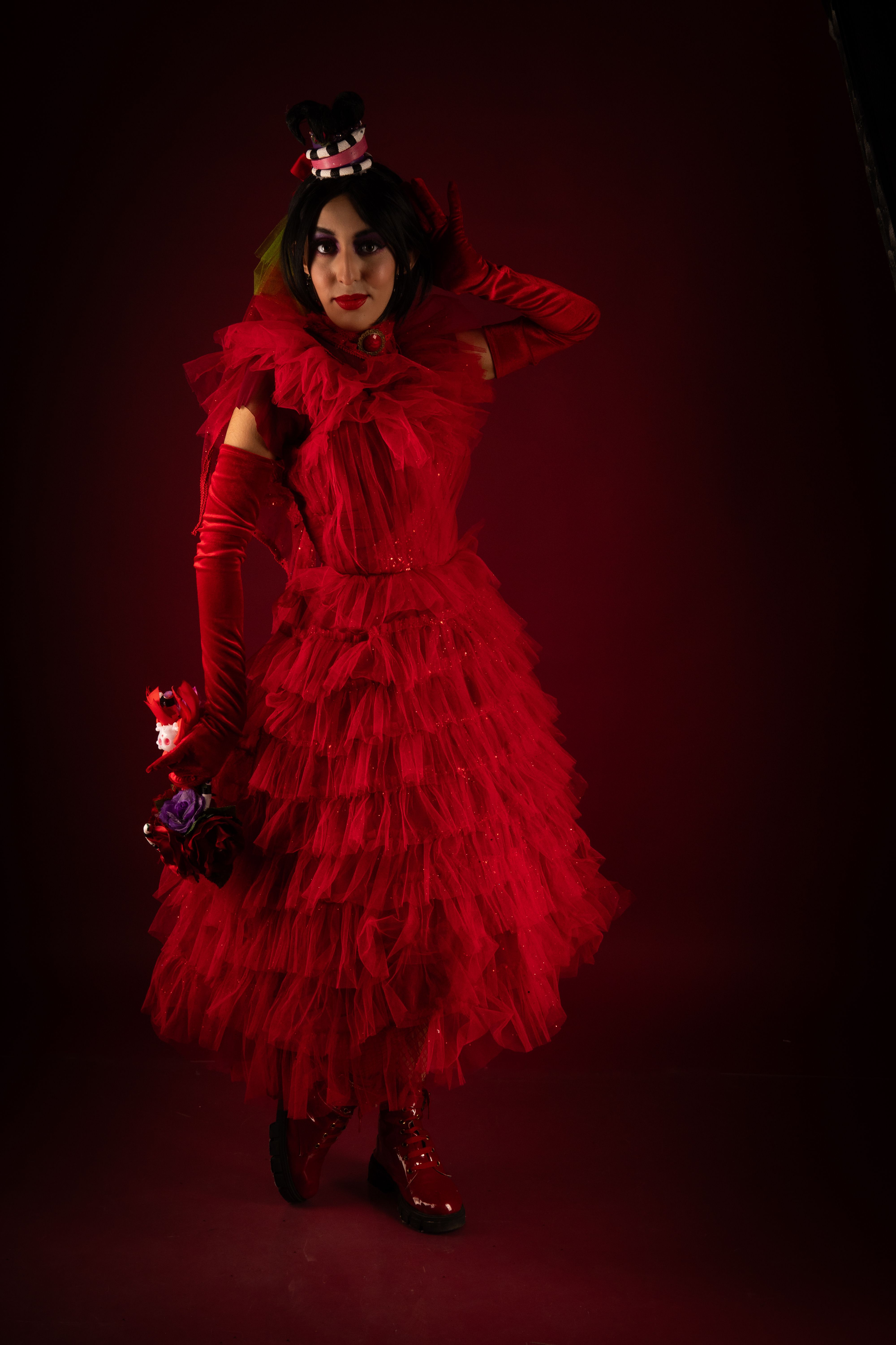 Gothic Cosplay in Red Tulle Dress with Black Wig · Free Stock Photo