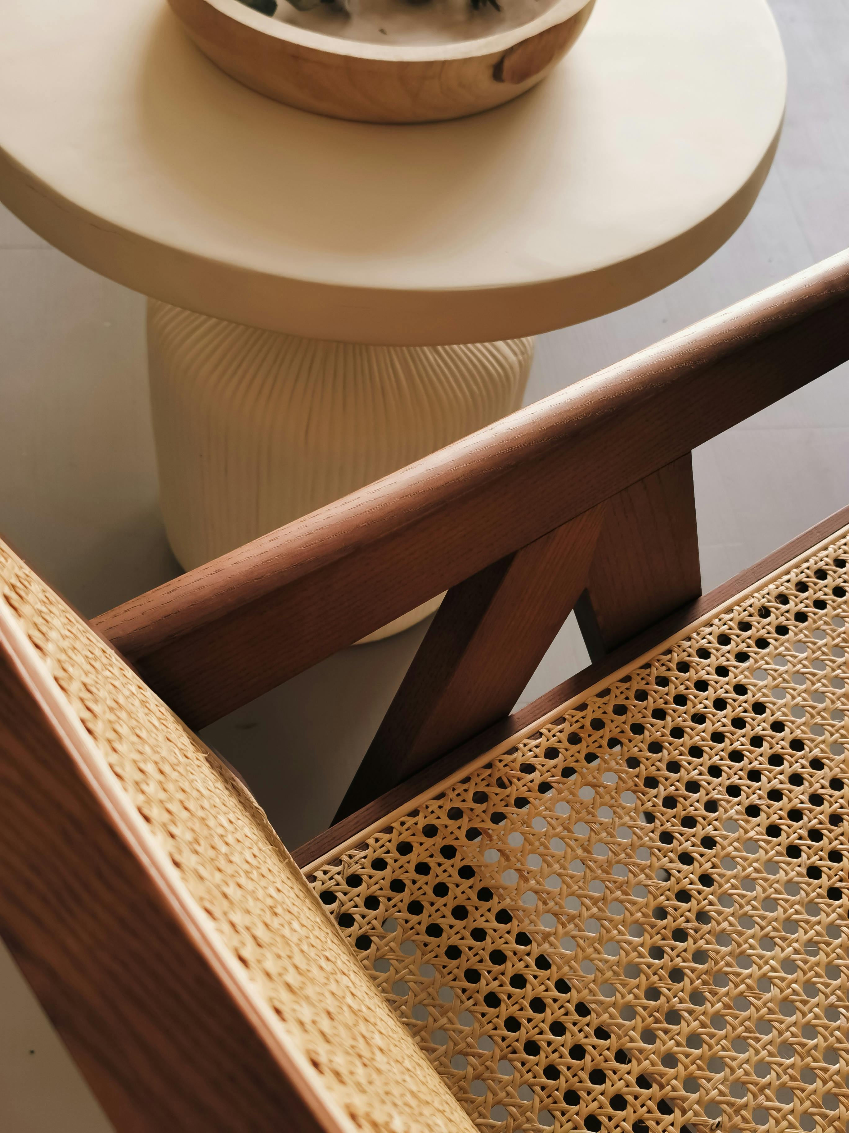 Rustic Rattan Chair and Side Table Setting · Free Stock Photo