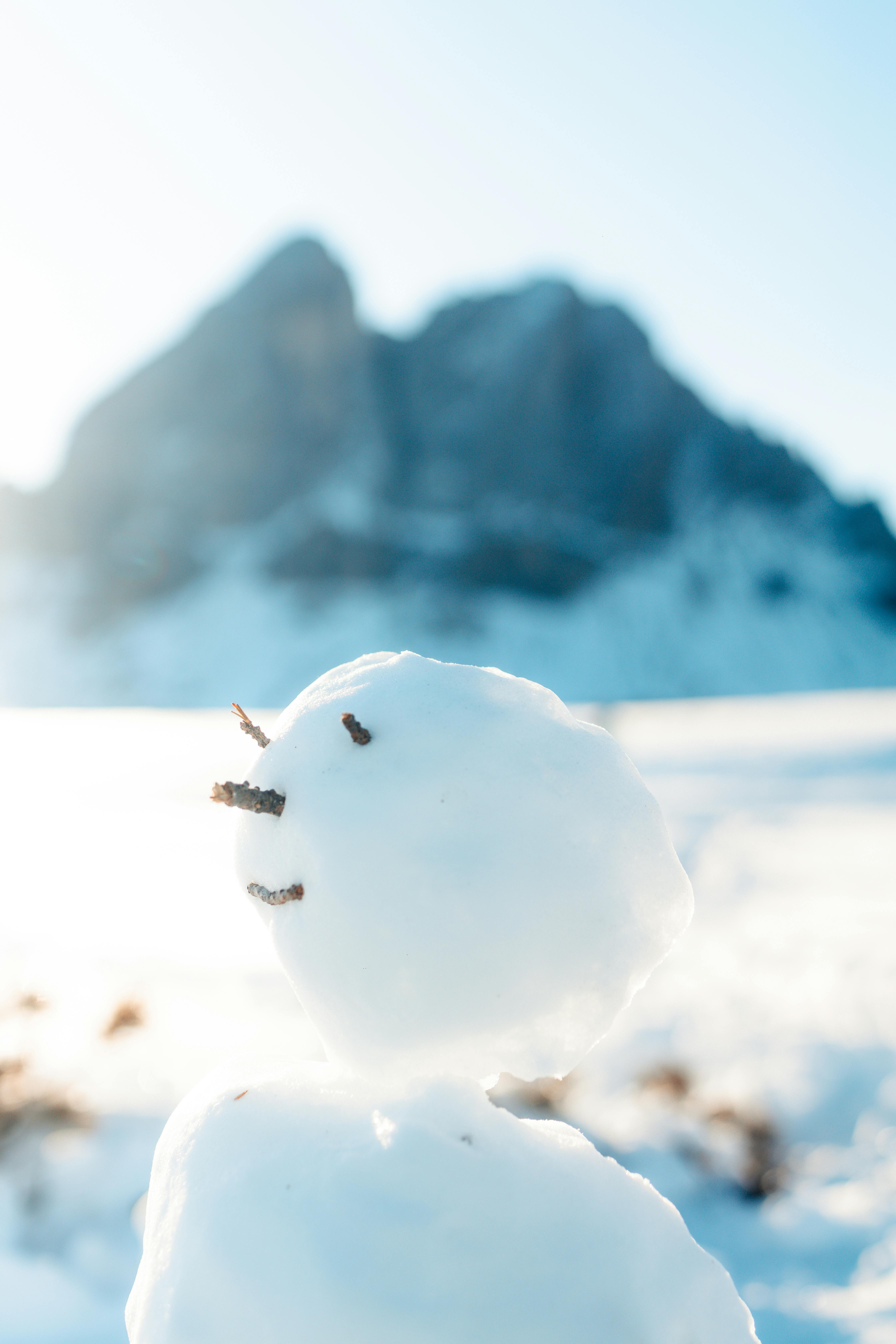 Charming Snowman in Winter Mountain Landscape · Free Stock Photo