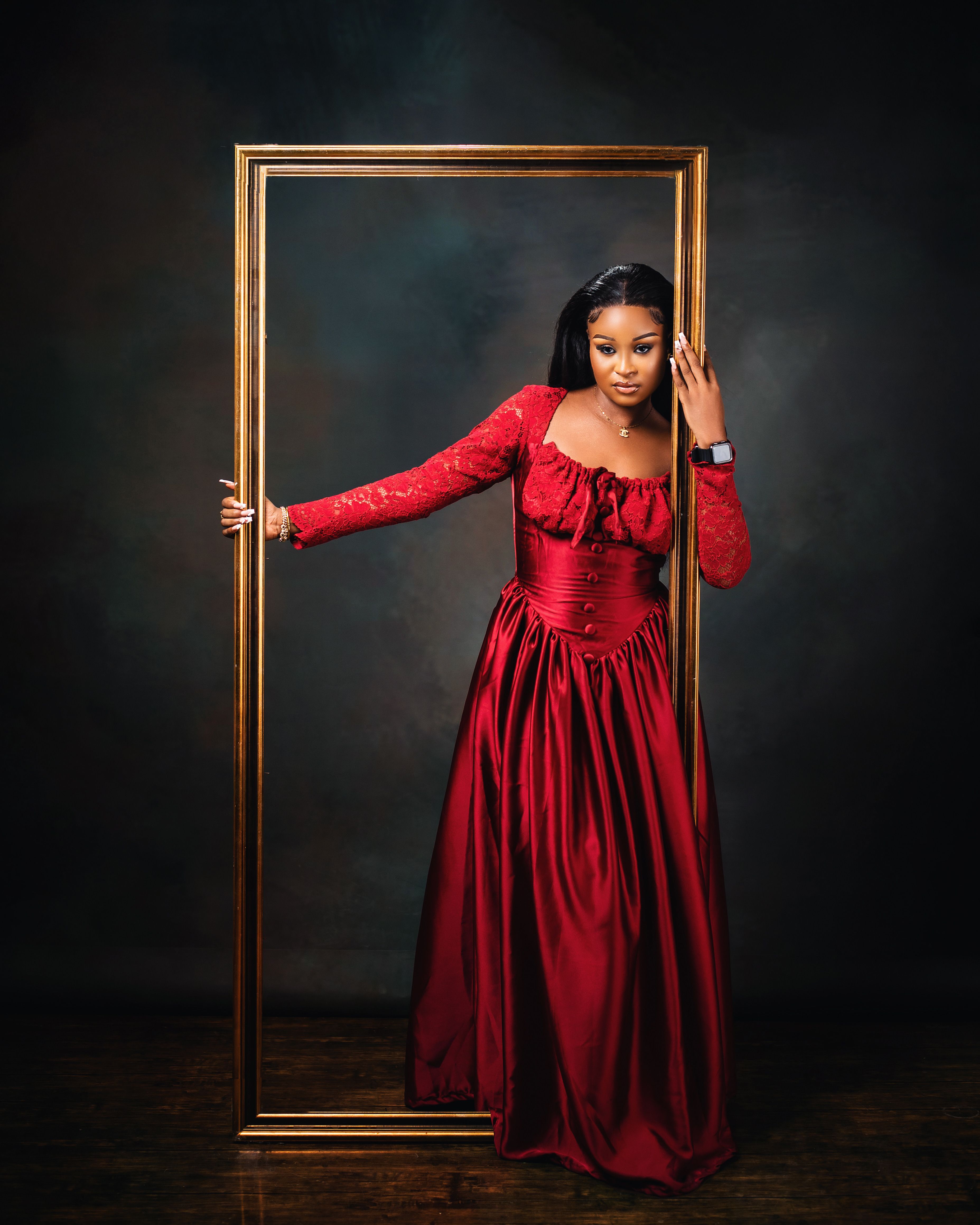 Elegant Portrait of Woman in Red Dress with Frame · Free Stock Photo