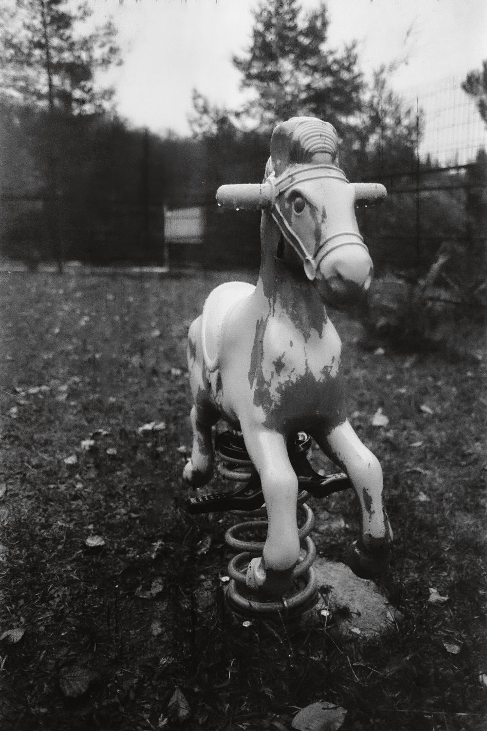 Vintage Black and White Playground Horse Toy · Free Stock Photo