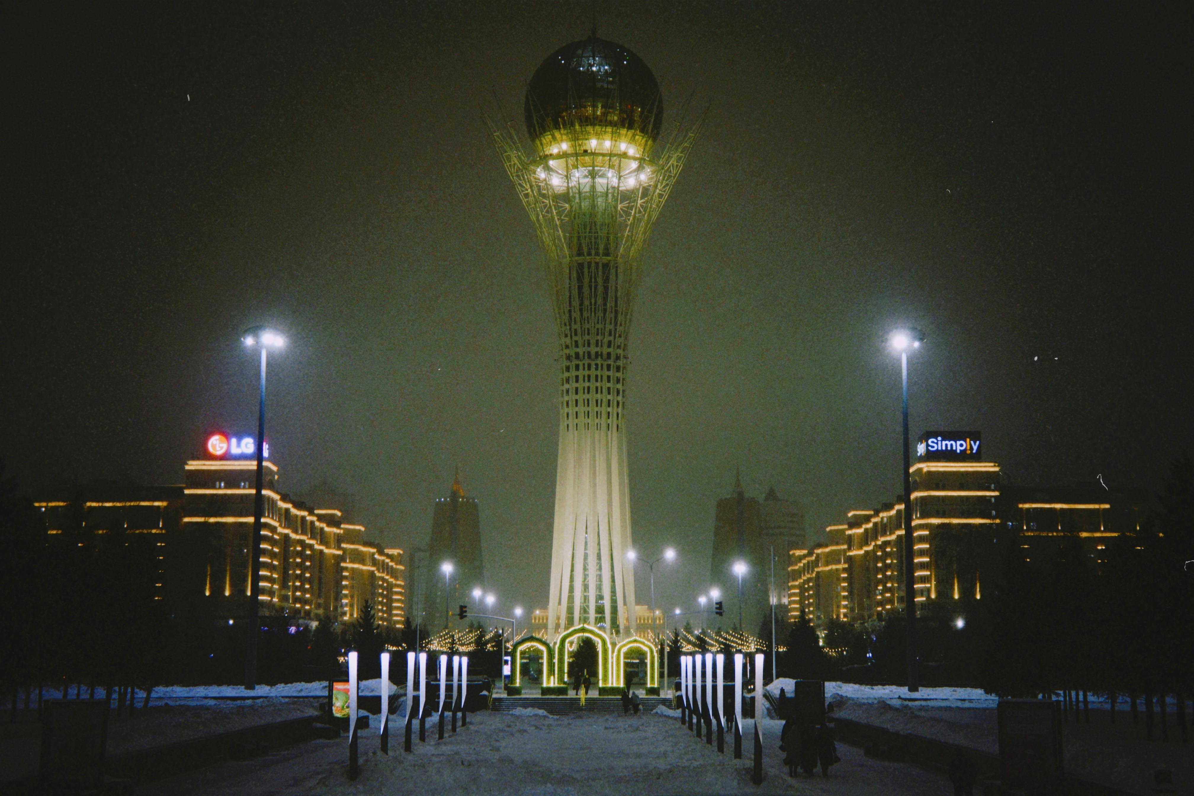Baiterek Tower in Astana at Night with Illuminated Skyline · Free Stock ...