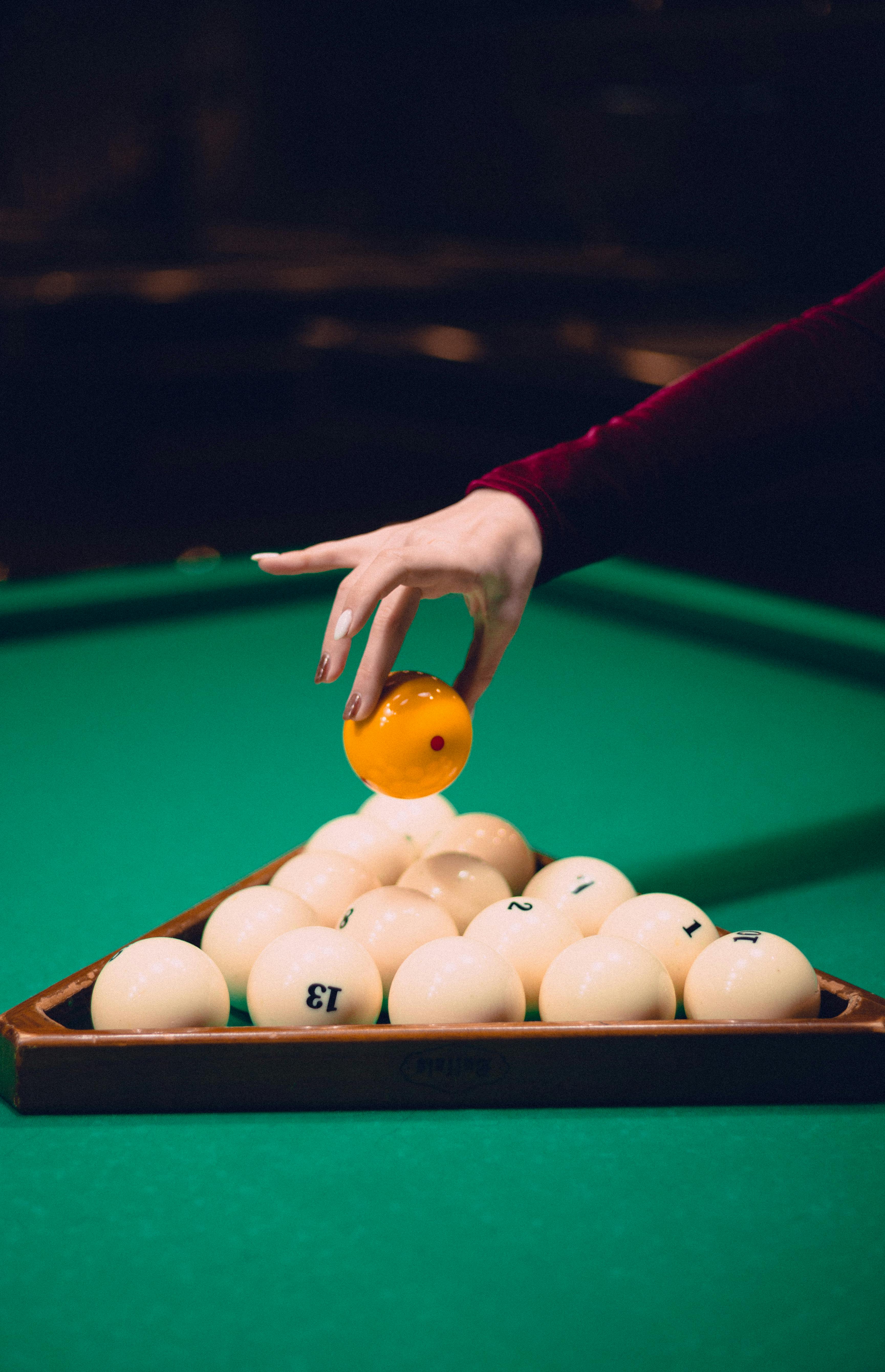 Precision Pool Setup on Billiard Table · Free Stock Photo