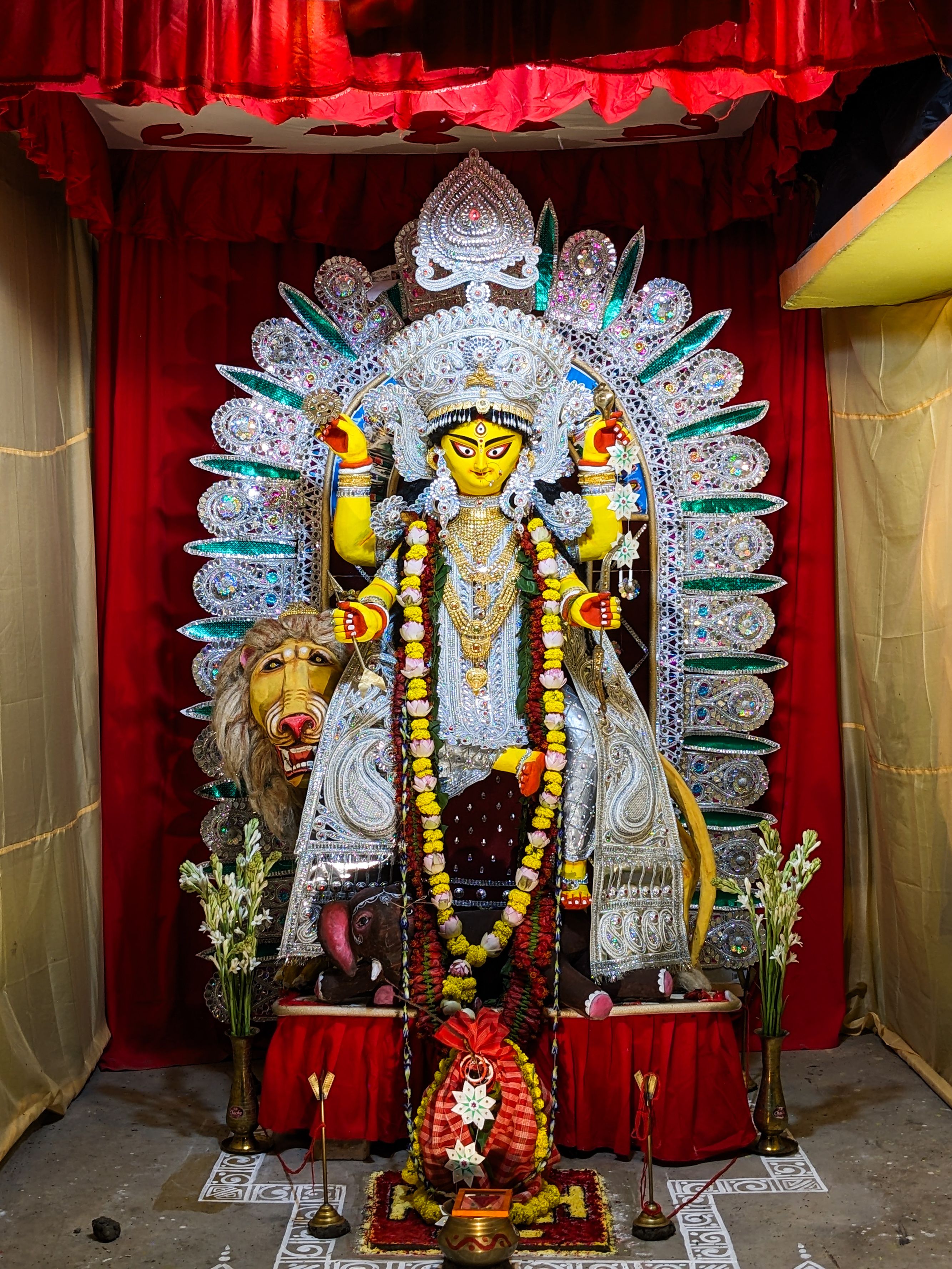 Traditional Durga Puja Idol Decorated with Flowers · Free Stock Photo