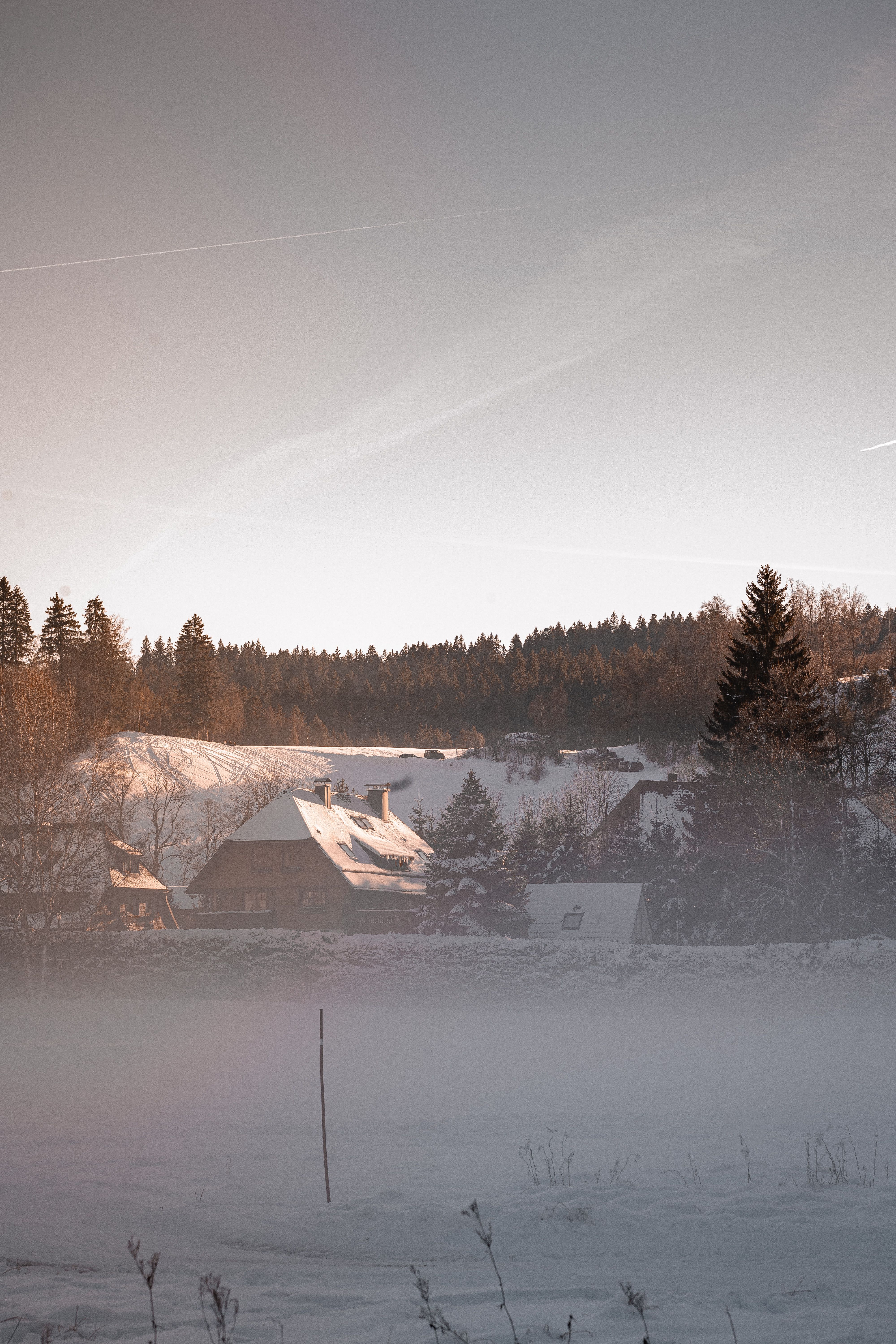Snowy Winter Landscape with Rustic Cottage · Free Stock Photo