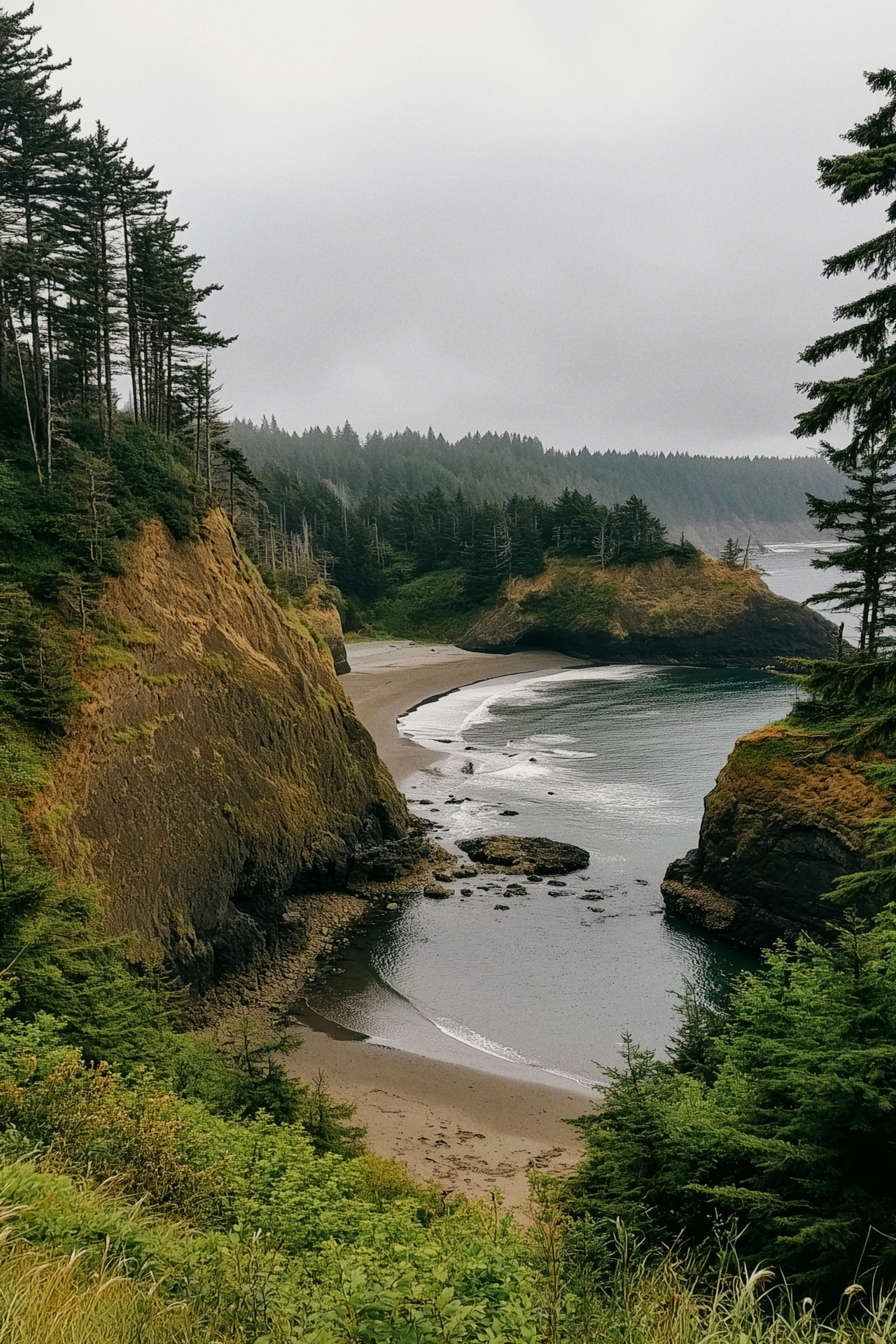 Scenic Coastal Cliff View with Evergreen Trees · Free Stock Photo