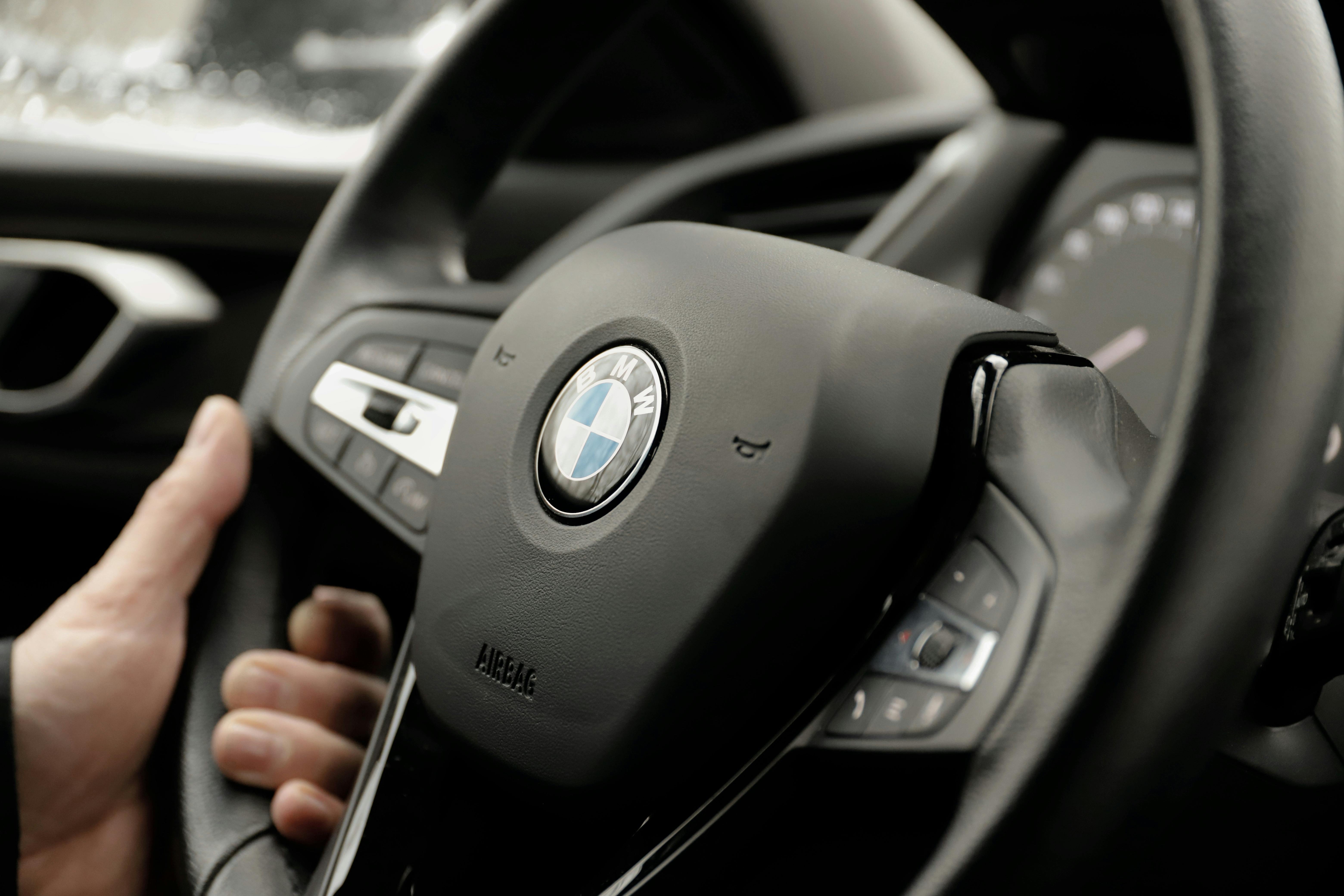 Person Holding BMW Steering Wheel · Free Stock Photo