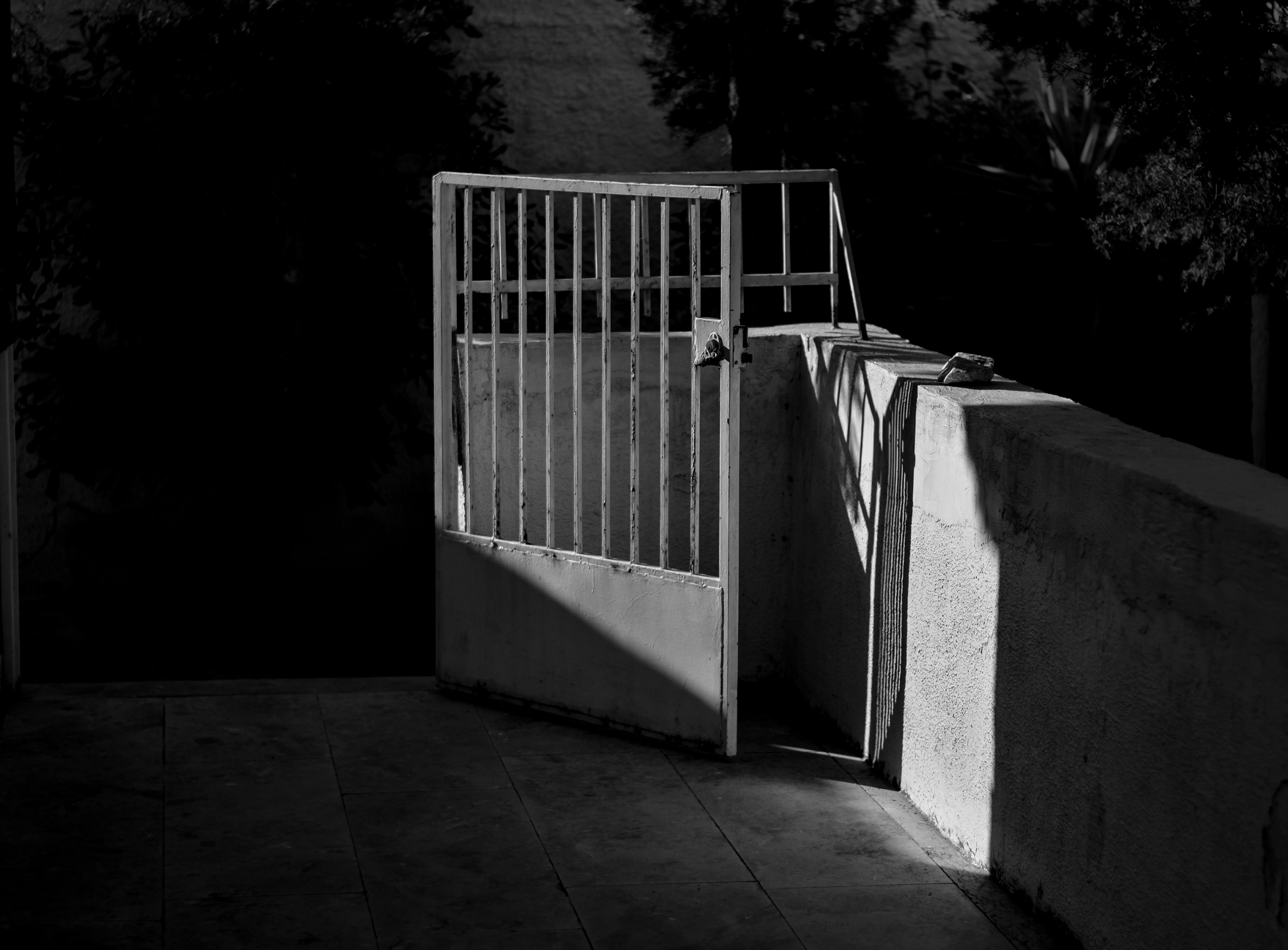 Black and White Shadowed Gate in Greece · Free Stock Photo