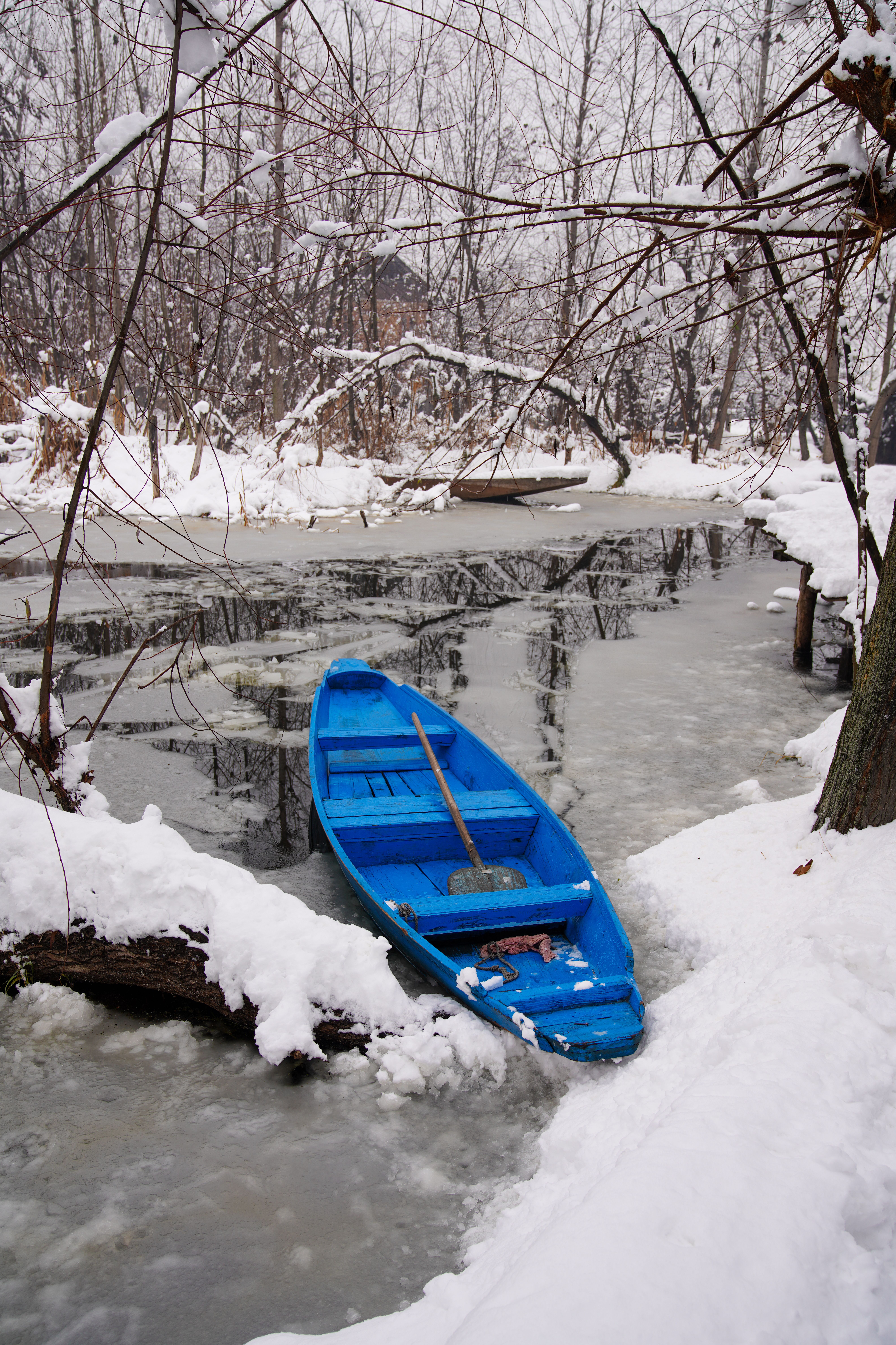 Blue Boat in Snowy Winter Landscape · Free Stock Photo
