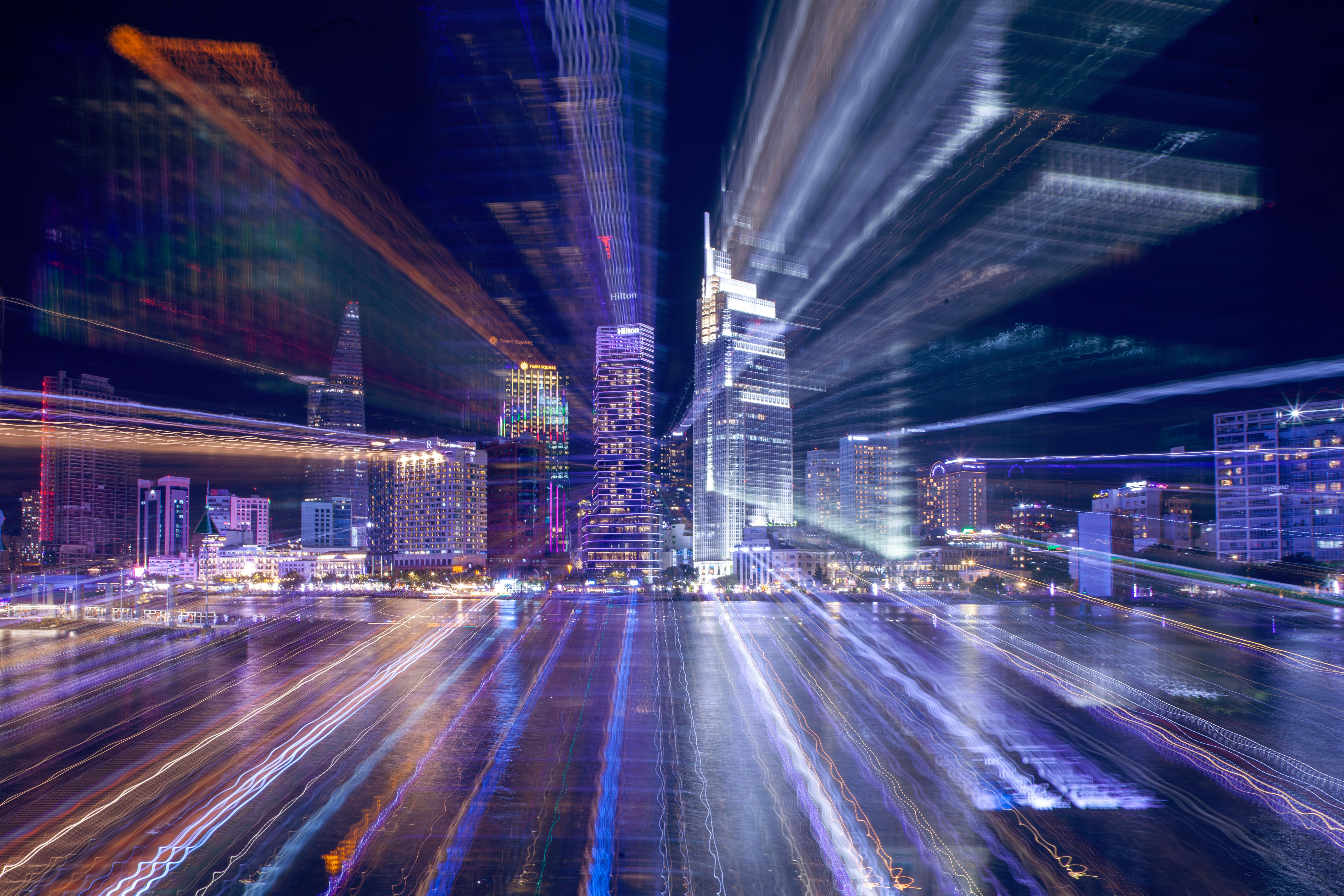 Dynamic Night Cityscape with Light Trails · Free Stock Photo