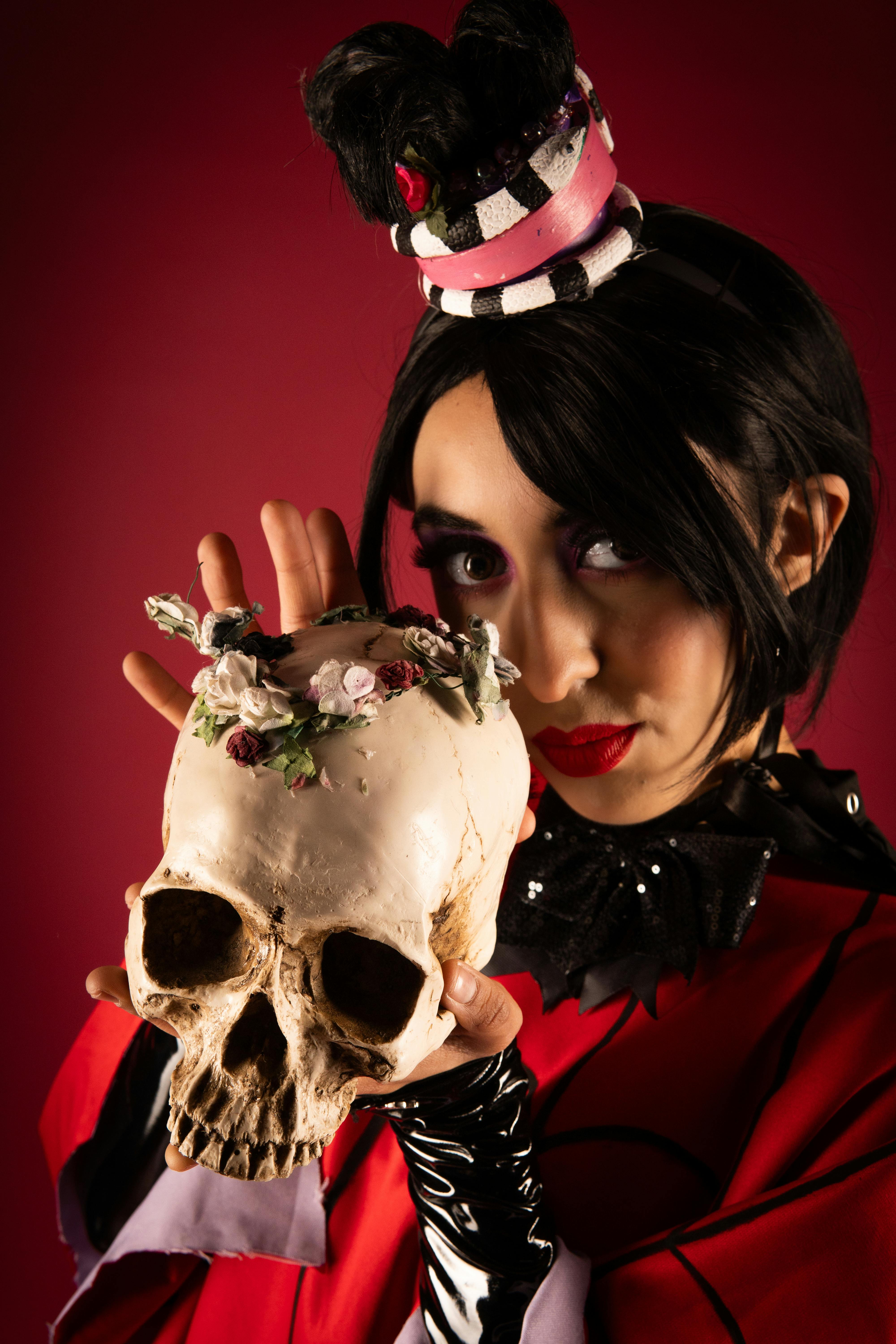 Creepy Cosplay Portrait with Skull Prop · Free Stock Photo