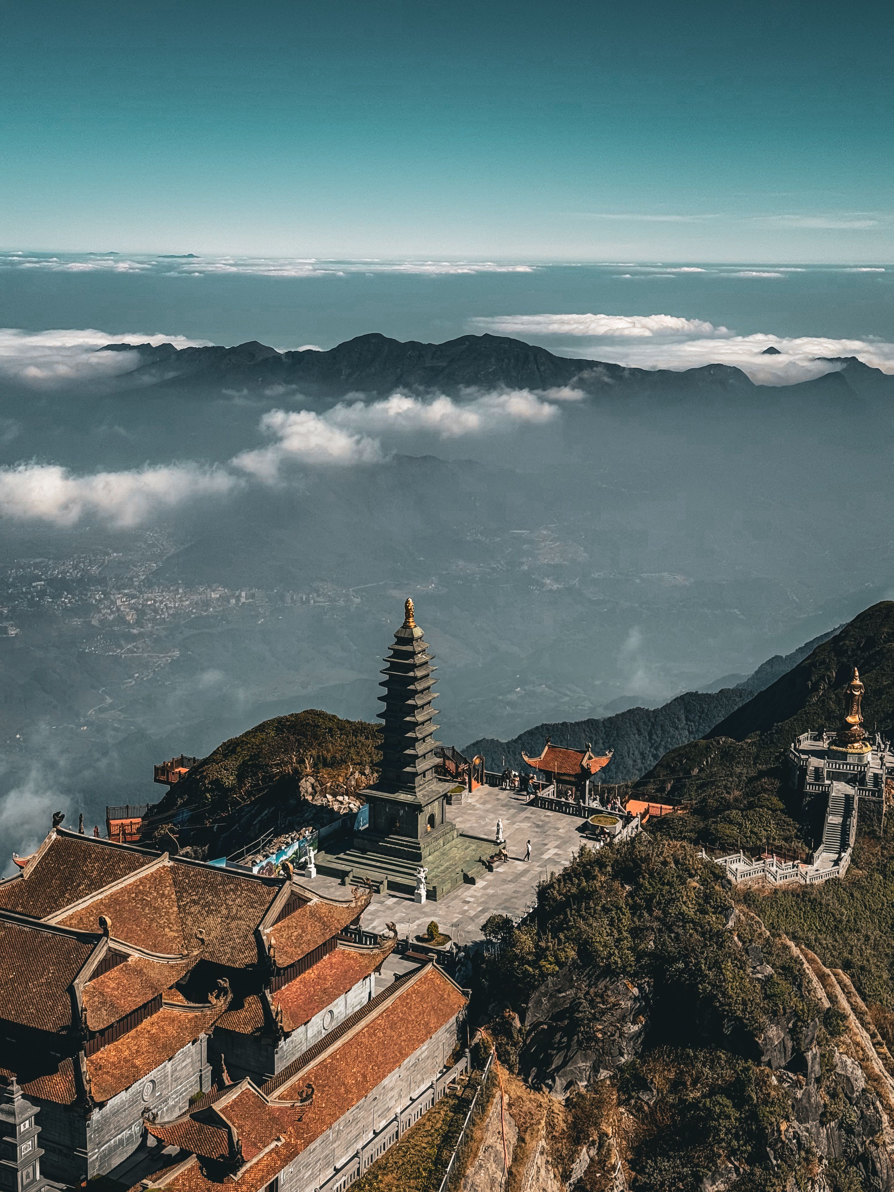 Aerial View of Pagoda on Fansipan Mountain Vietnam · Free Stock Photo