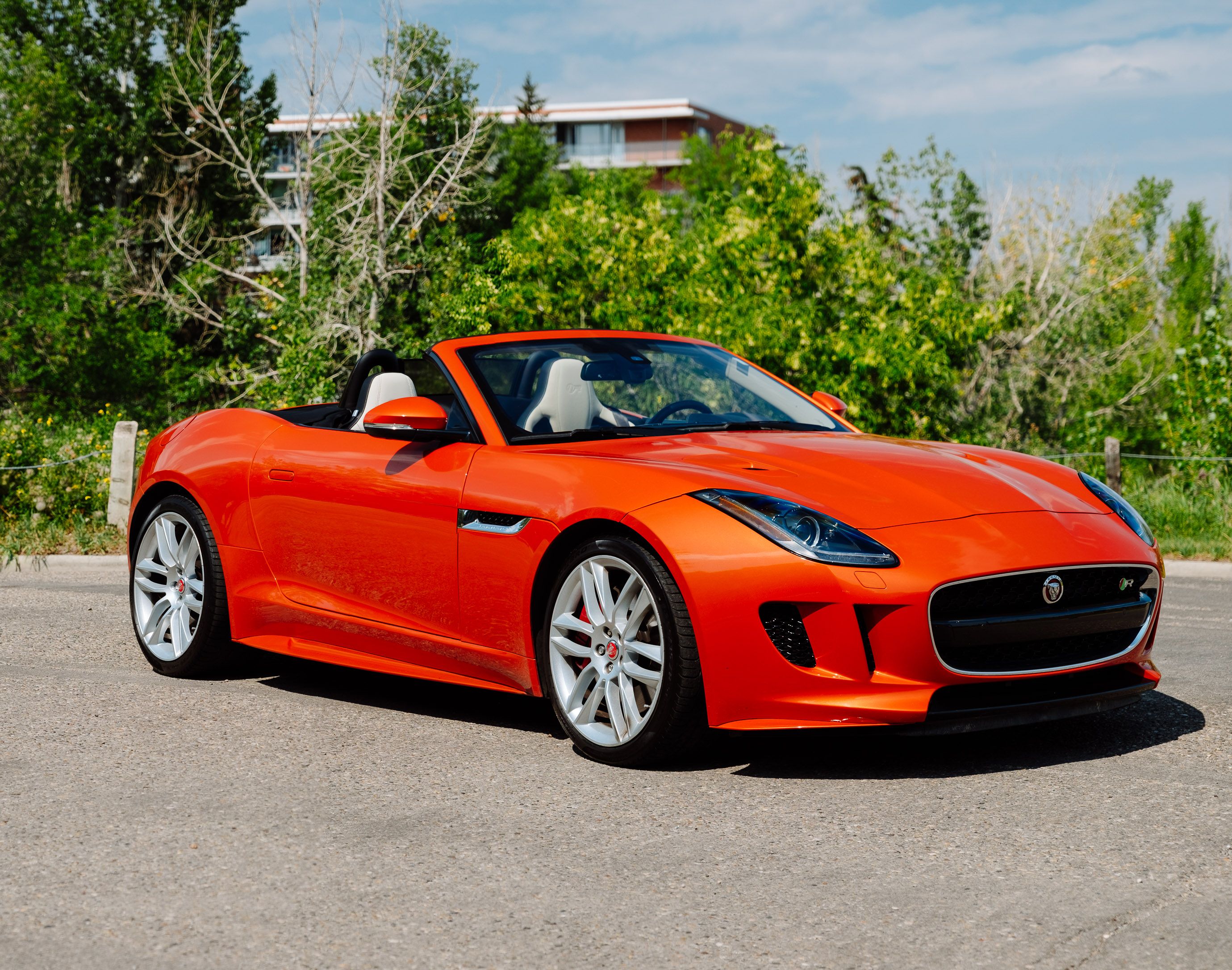 Vibrant Orange Jaguar Convertible on Sunny Day · Free Stock Photo