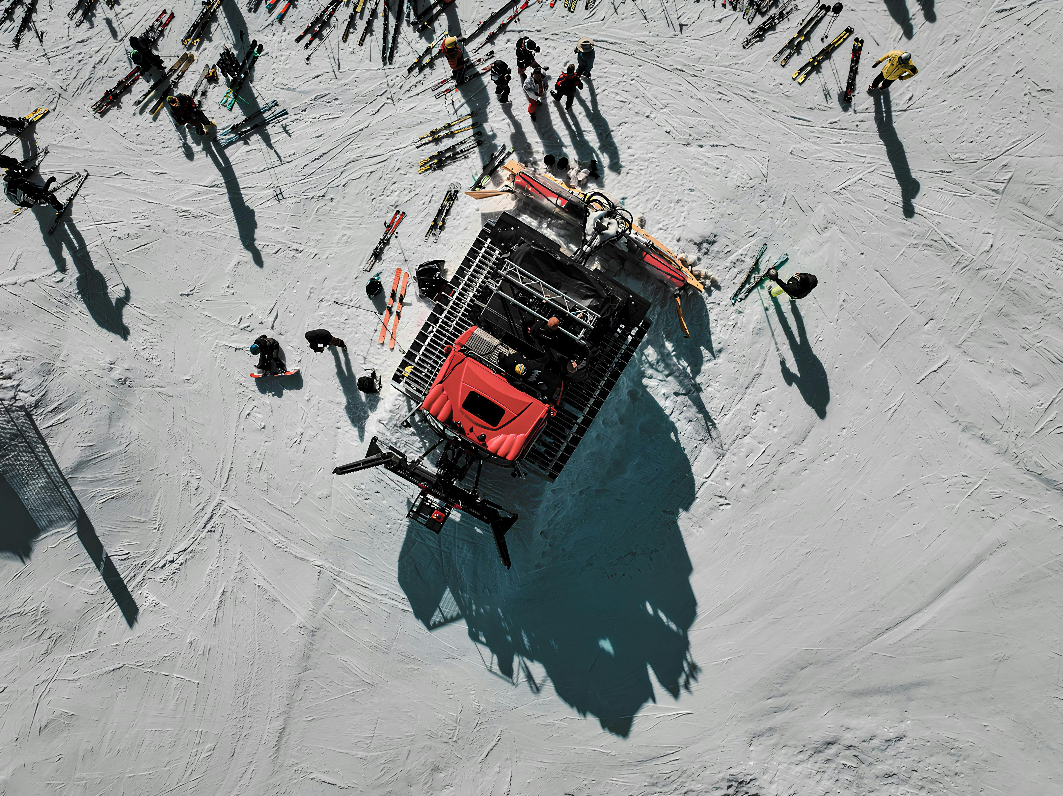 Aerial View of Skier Gathering at Snowy Ski Resort · Free Stock Photo
