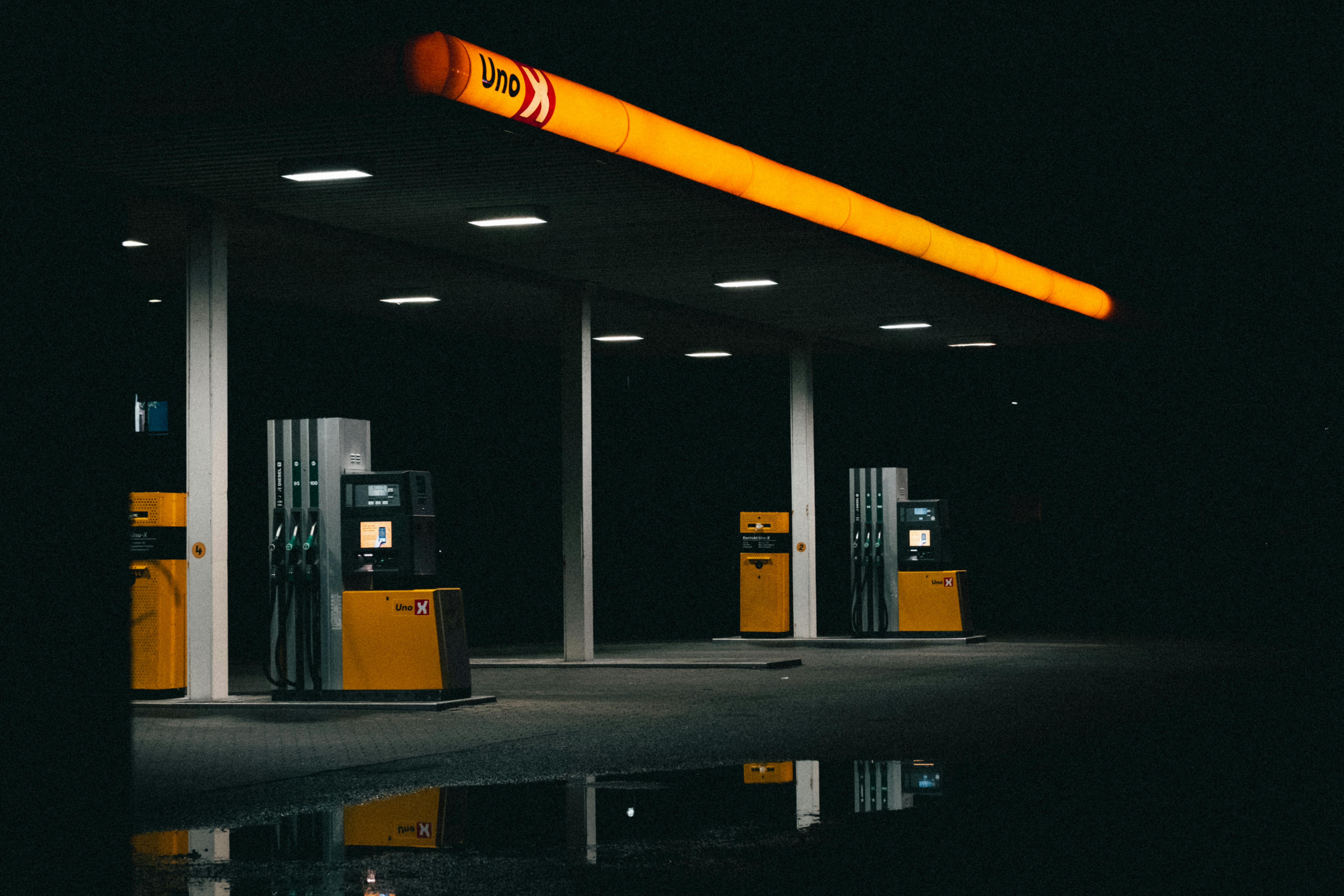 Moody Nighttime Gas Station Scene · Free Stock Photo
