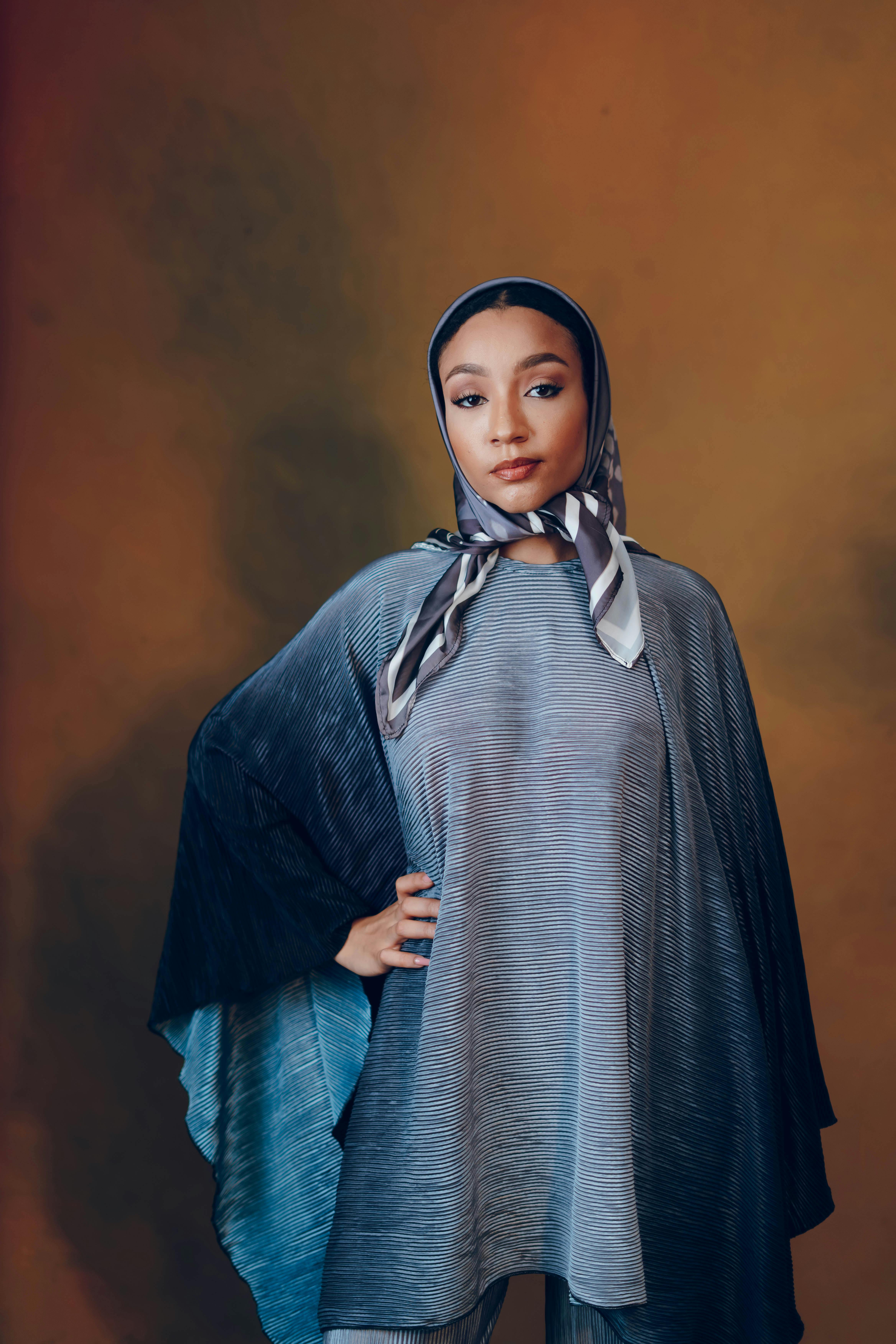 Fashion Portrait of Woman in Stylish Cape with Hijab · Free Stock Photo