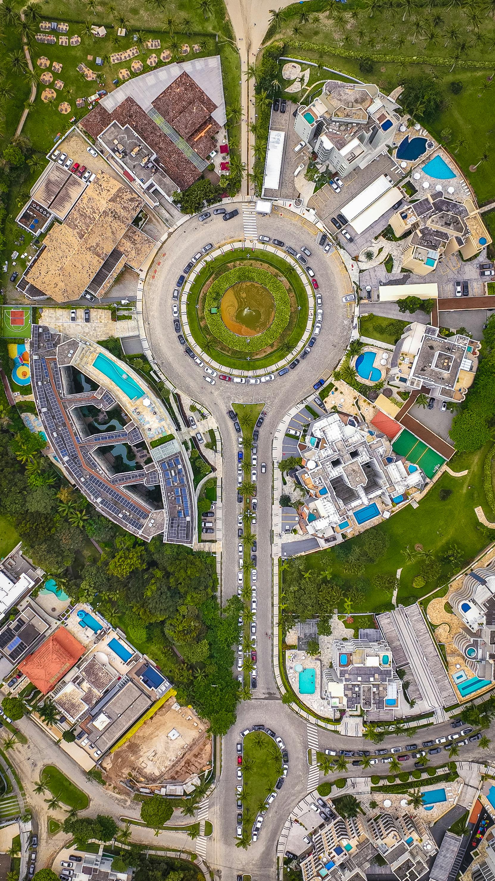 Aerial View of Urban Circular Intersection · Free Stock Photo