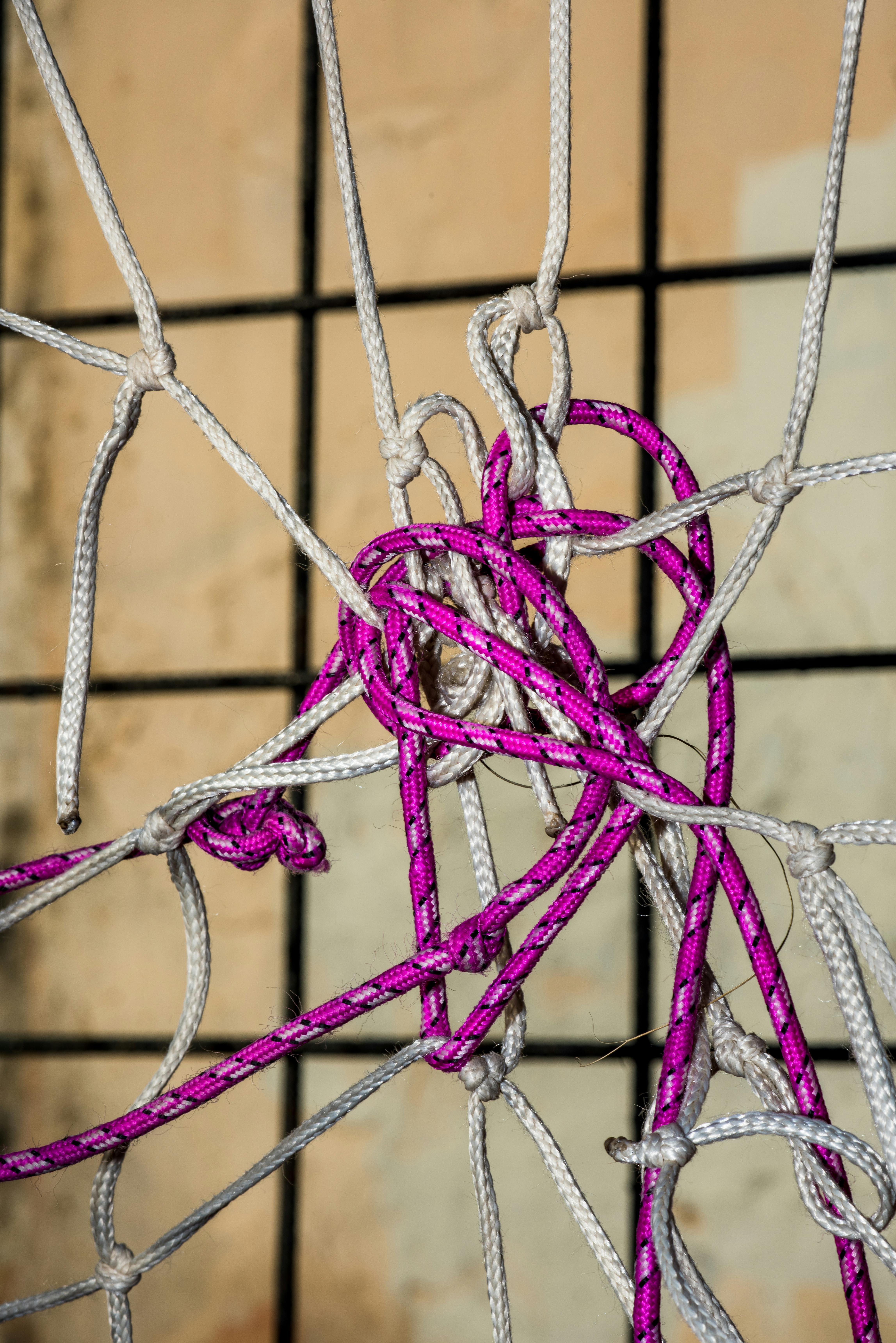 Close-Up of Knotted Ropes on a Grid Background · Free Stock Photo