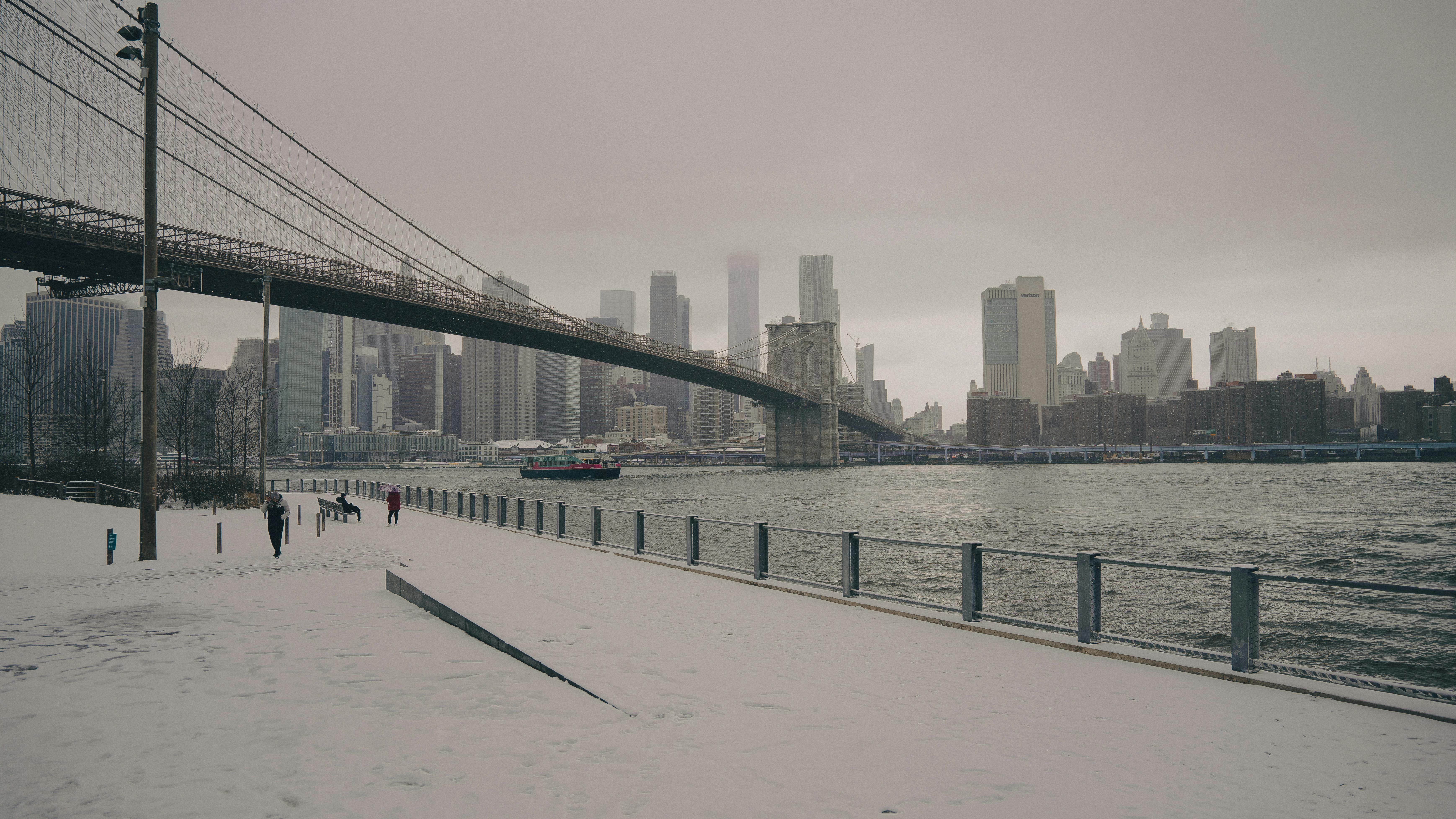Snowy Brooklyn Bridge Overlooking New York City · Free Stock Photo