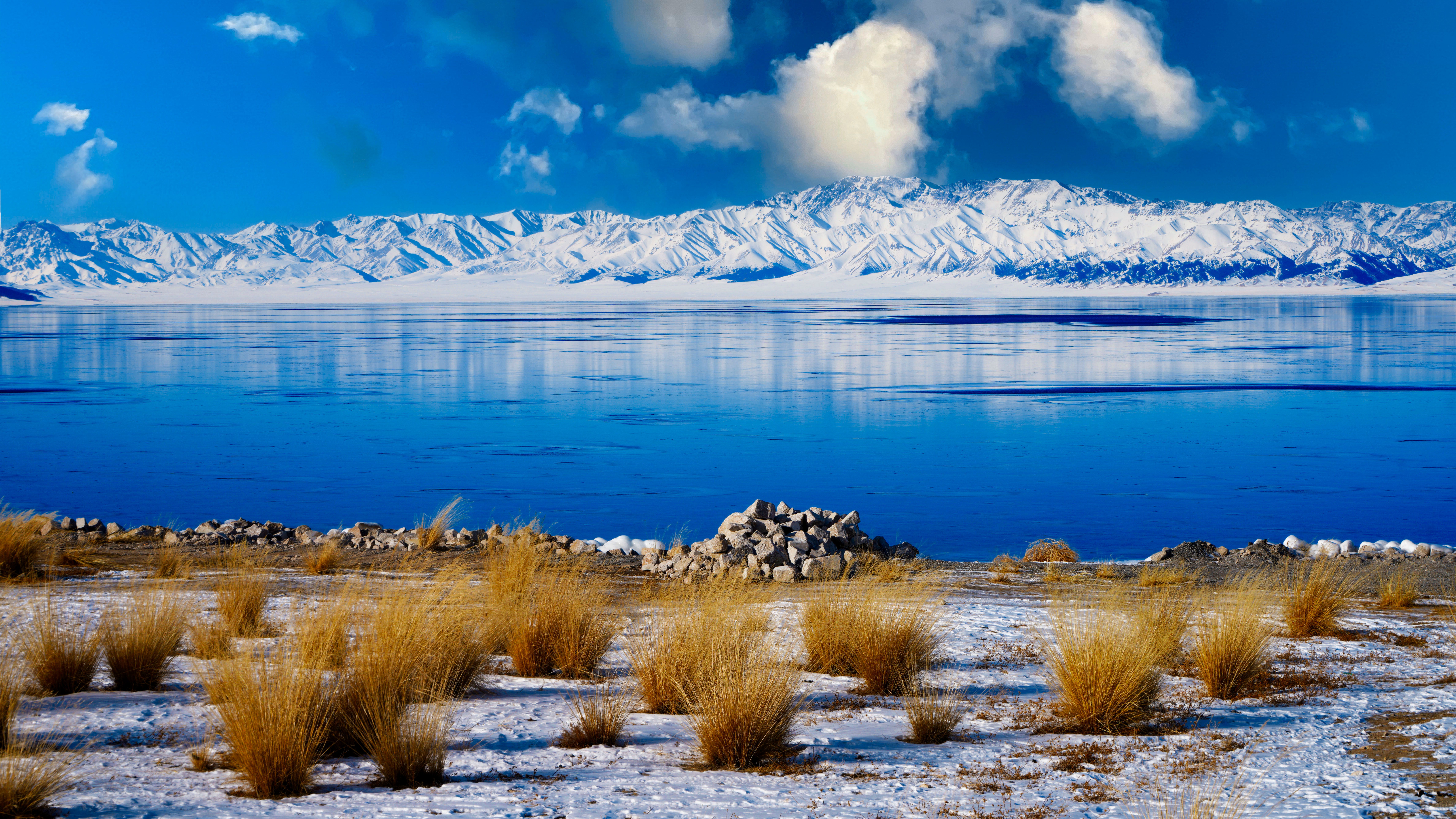 Snowy Mountain Landscape with Clear Lake Reflection · Free Stock Photo