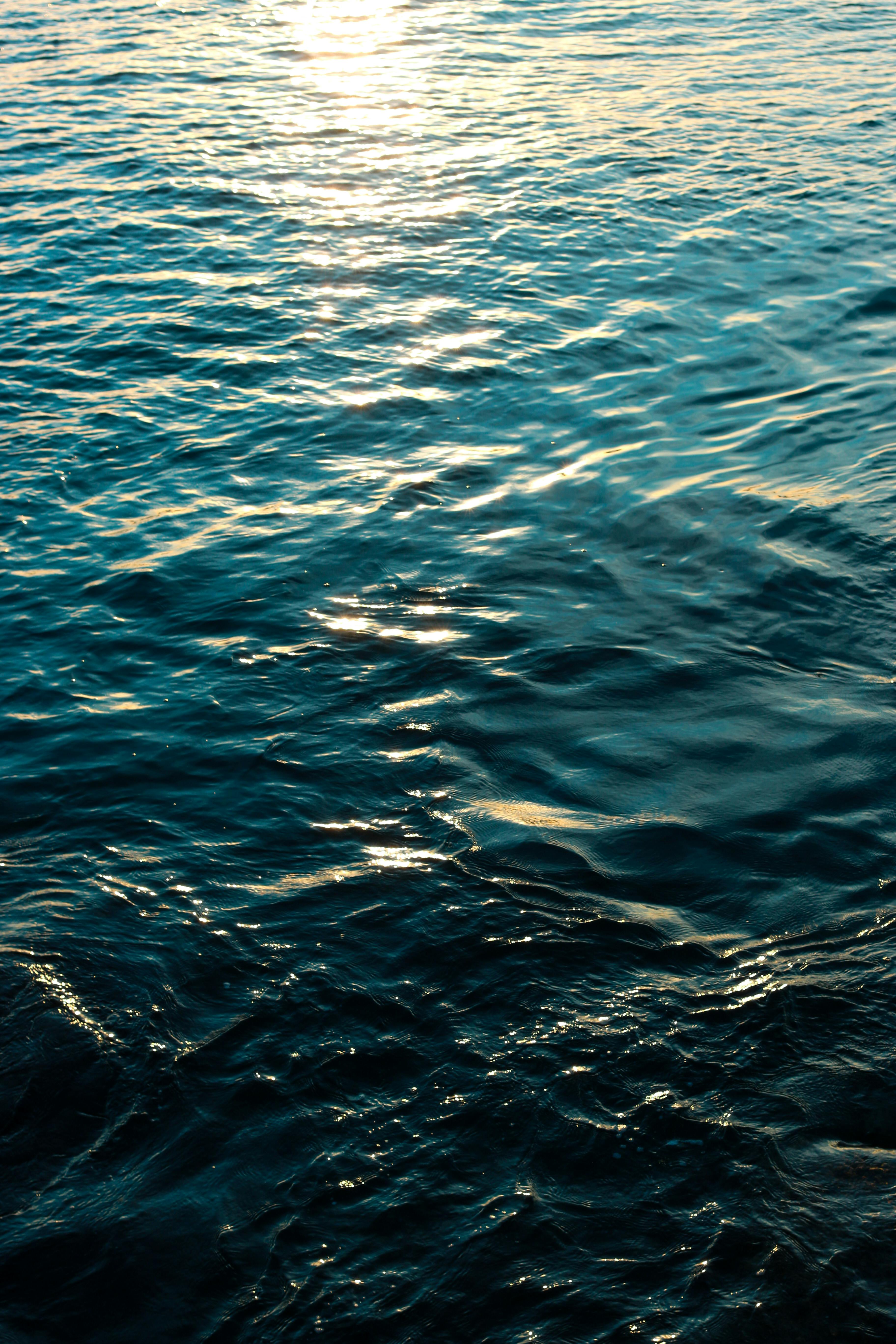 Sunlit Ocean Waves with Reflective Ripples · Free Stock Photo