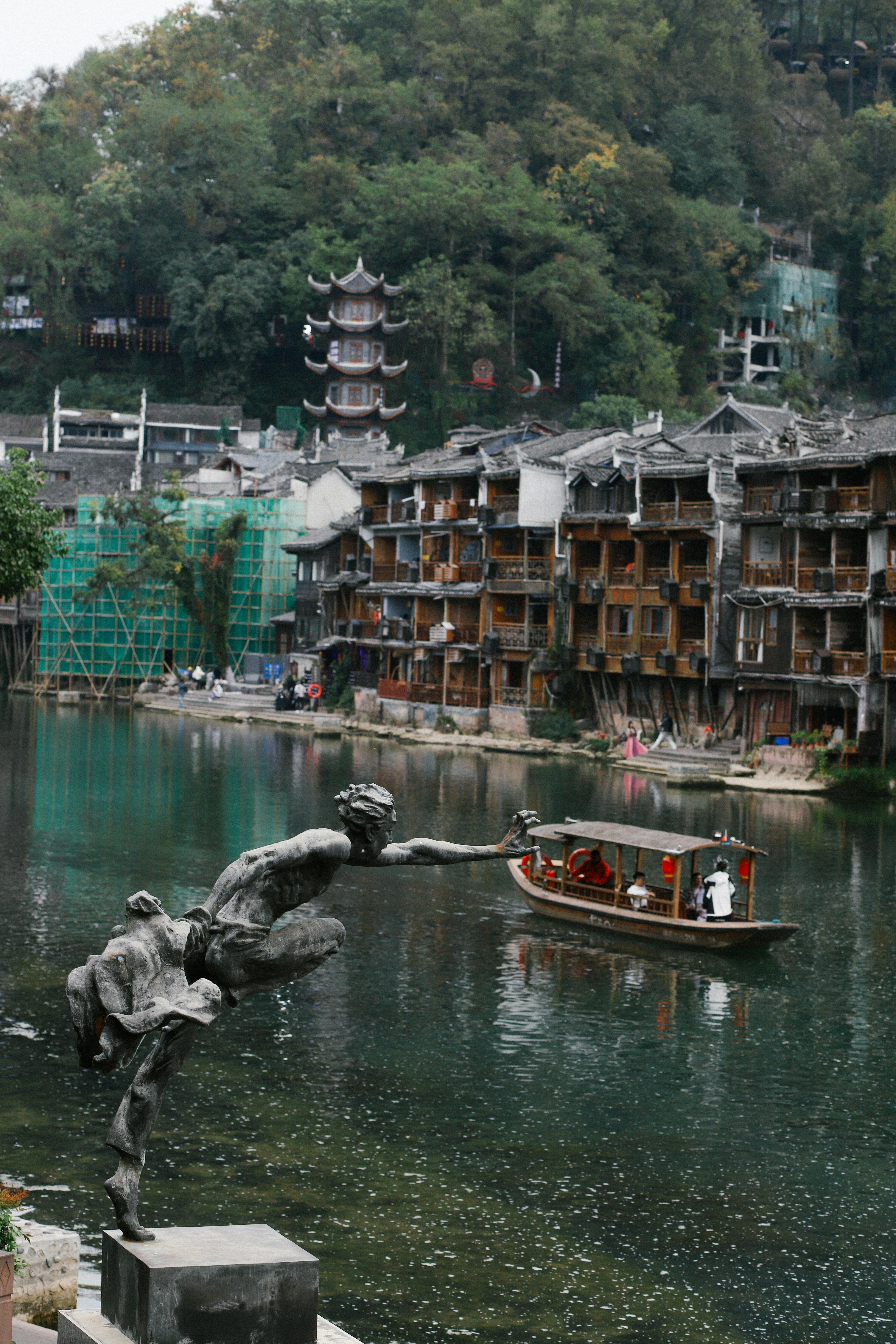 Ancient Chinese River Town with Scenic Sculpture · Free Stock Photo