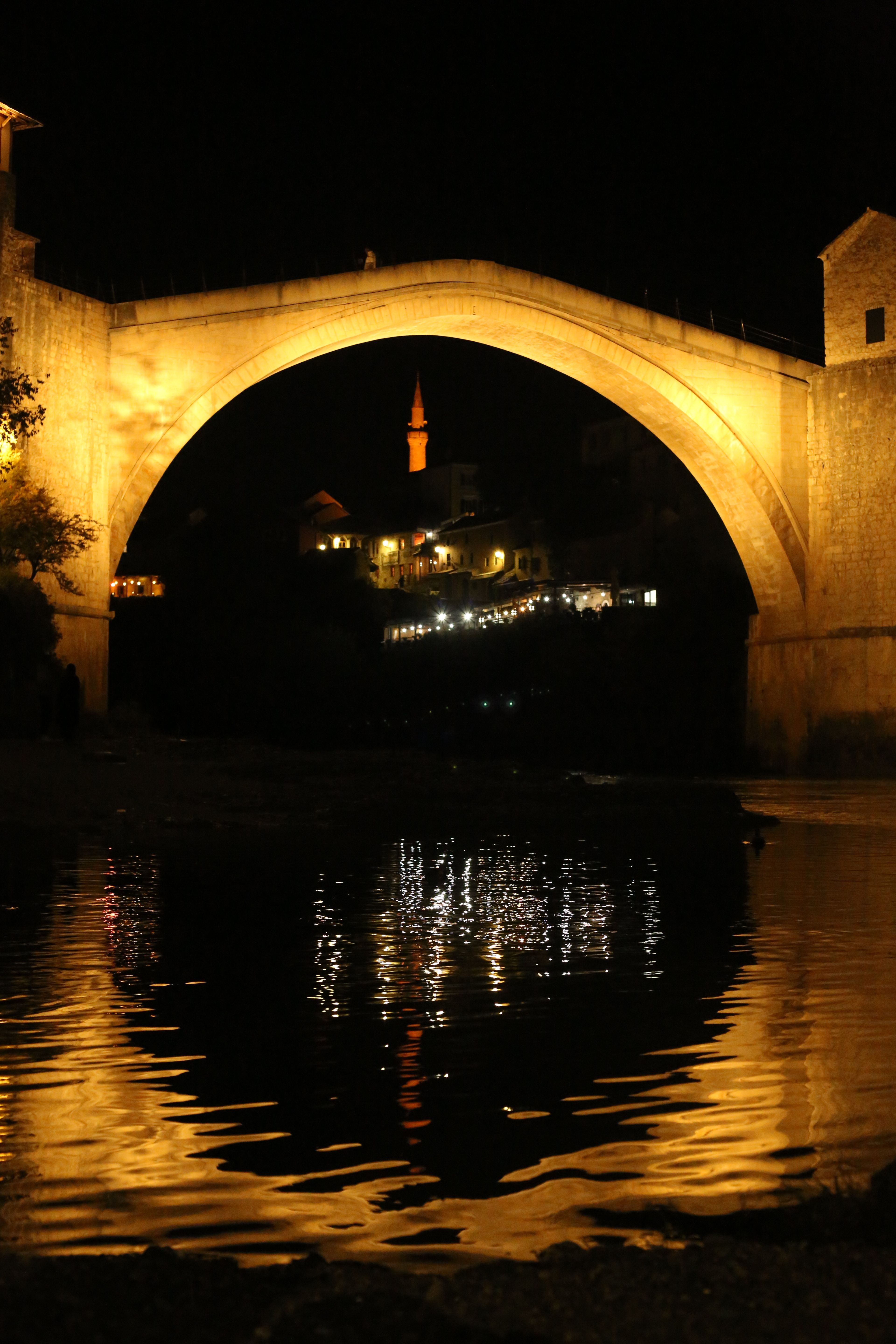 Stari Most Arch Bridge at Night in Mostar · Free Stock Photo