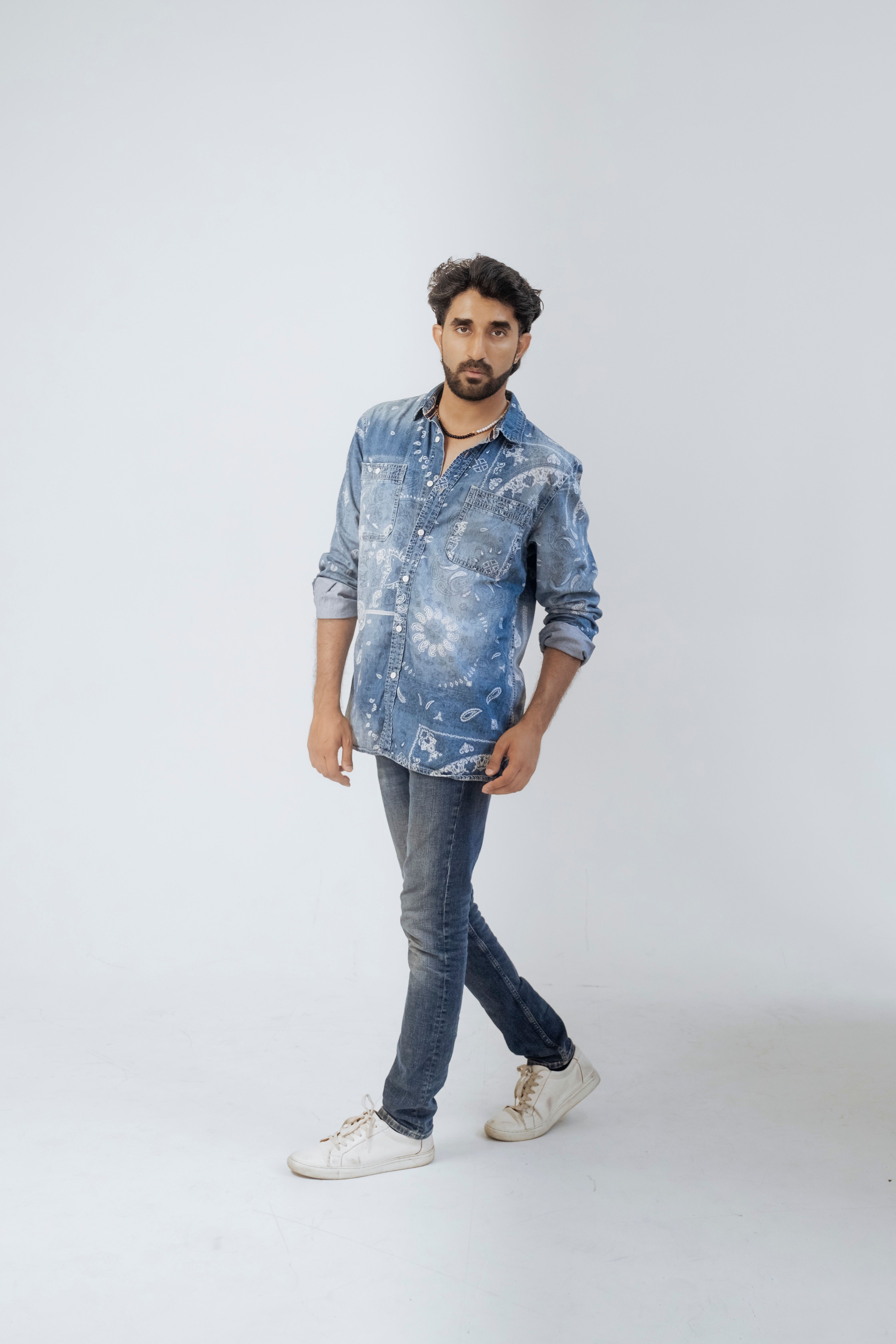 Casual Male Fashion in Denim Studio Shoot · Free Stock Photo