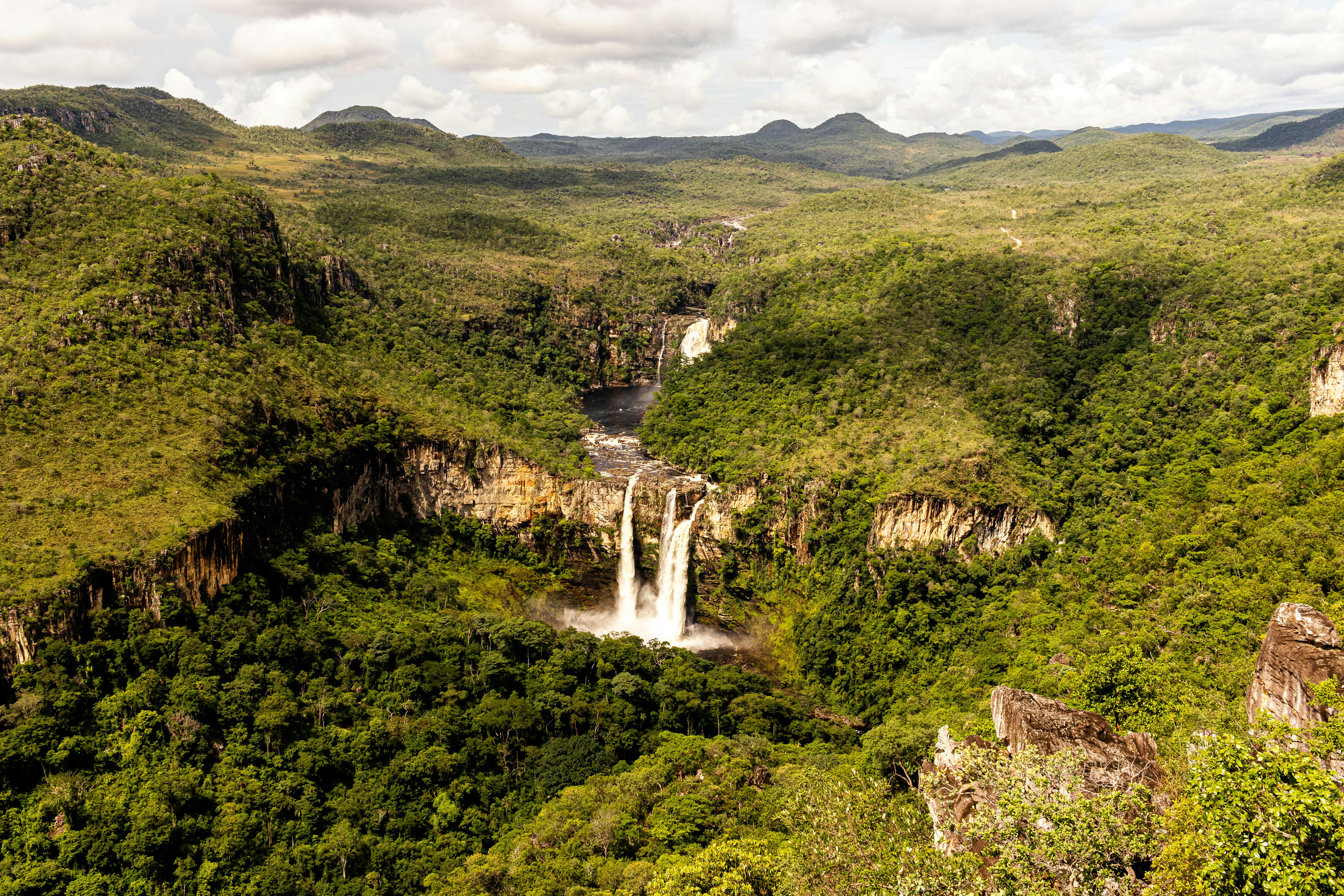 Scenic Waterfall in Verdant Brazilian Landscape · Free Stock Photo