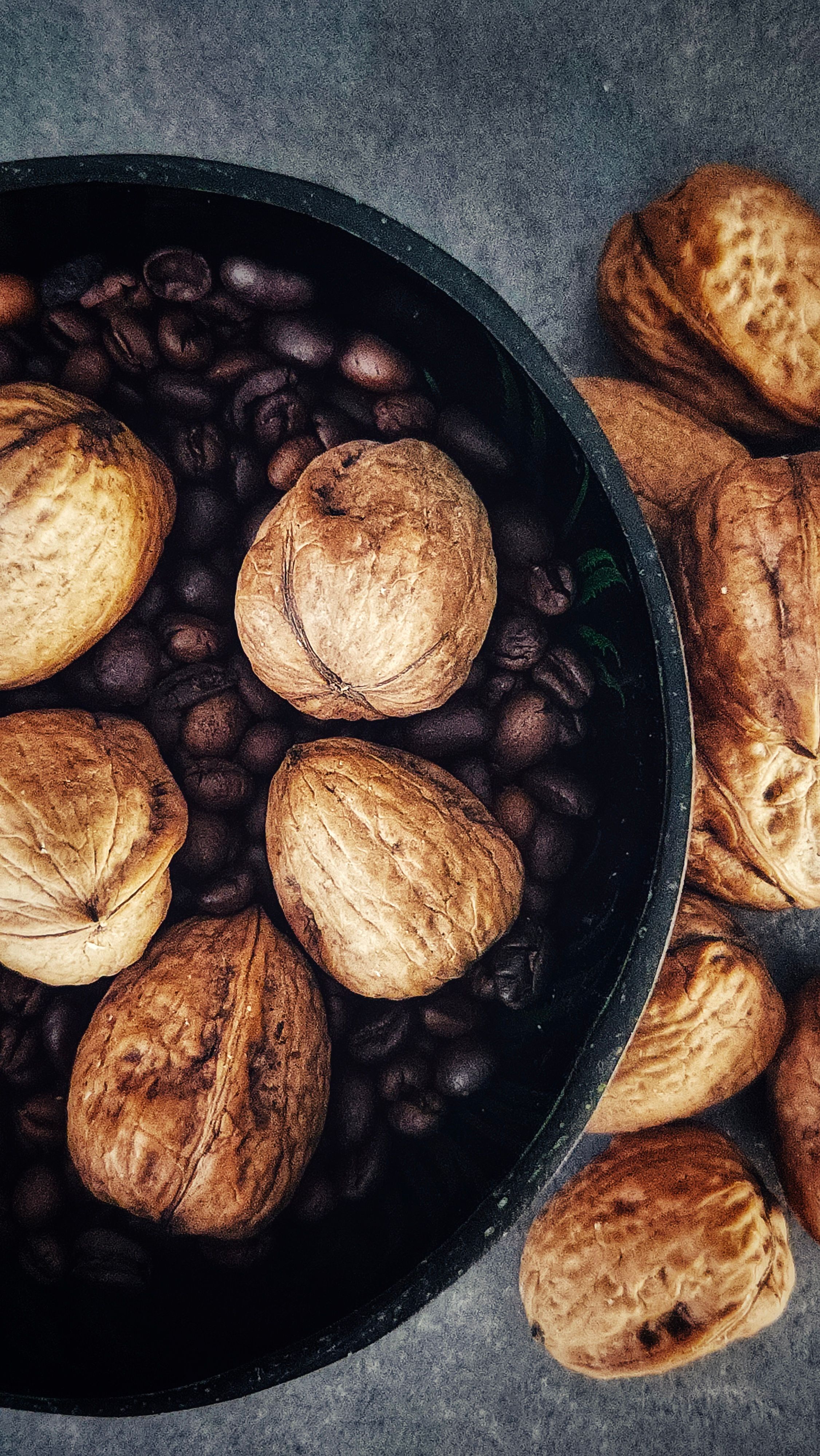 Walnuts and Coffee Beans on Rustic Surface · Free Stock Photo