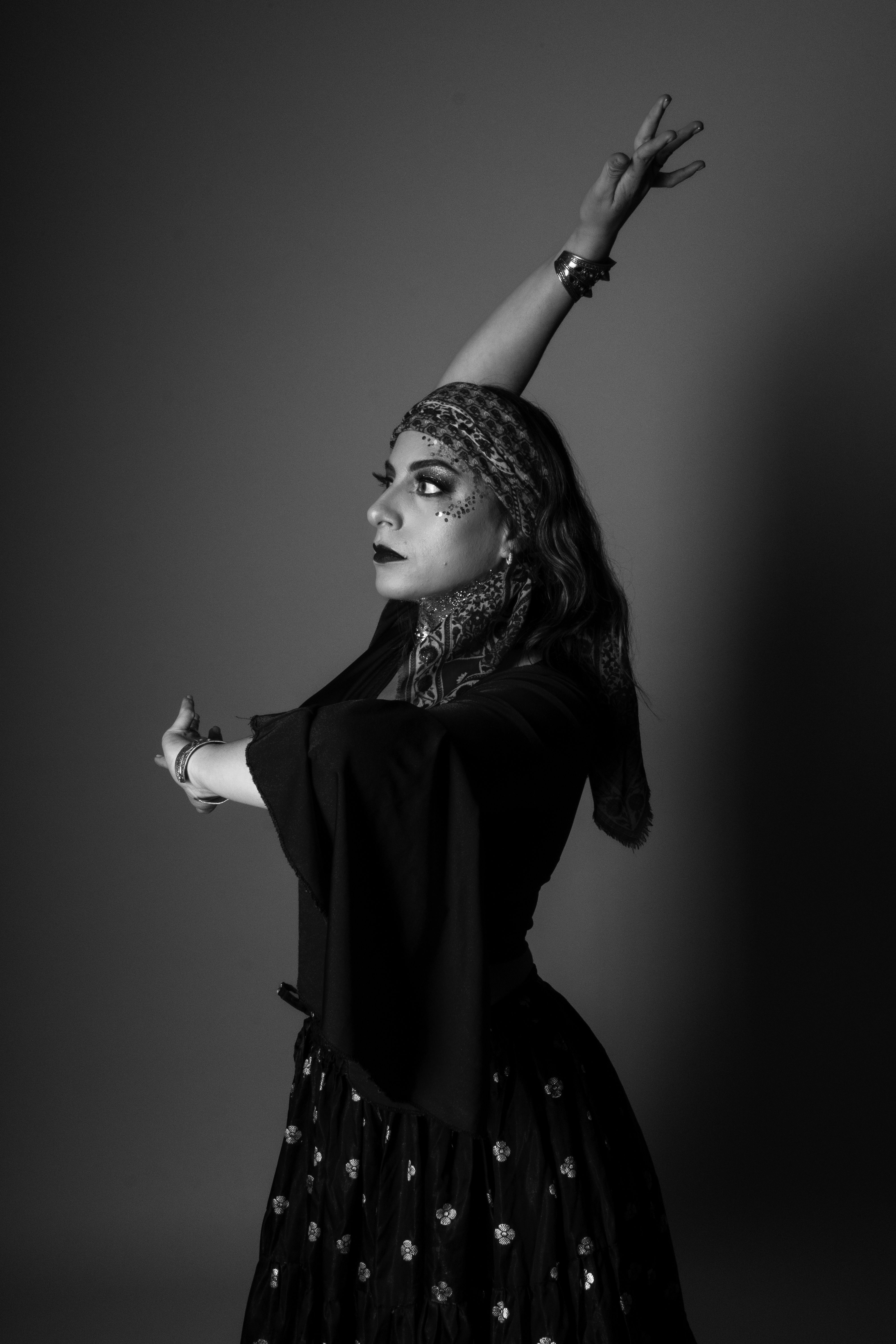 Elegant Gypsy Dance Portrait in Black and White · Free Stock Photo