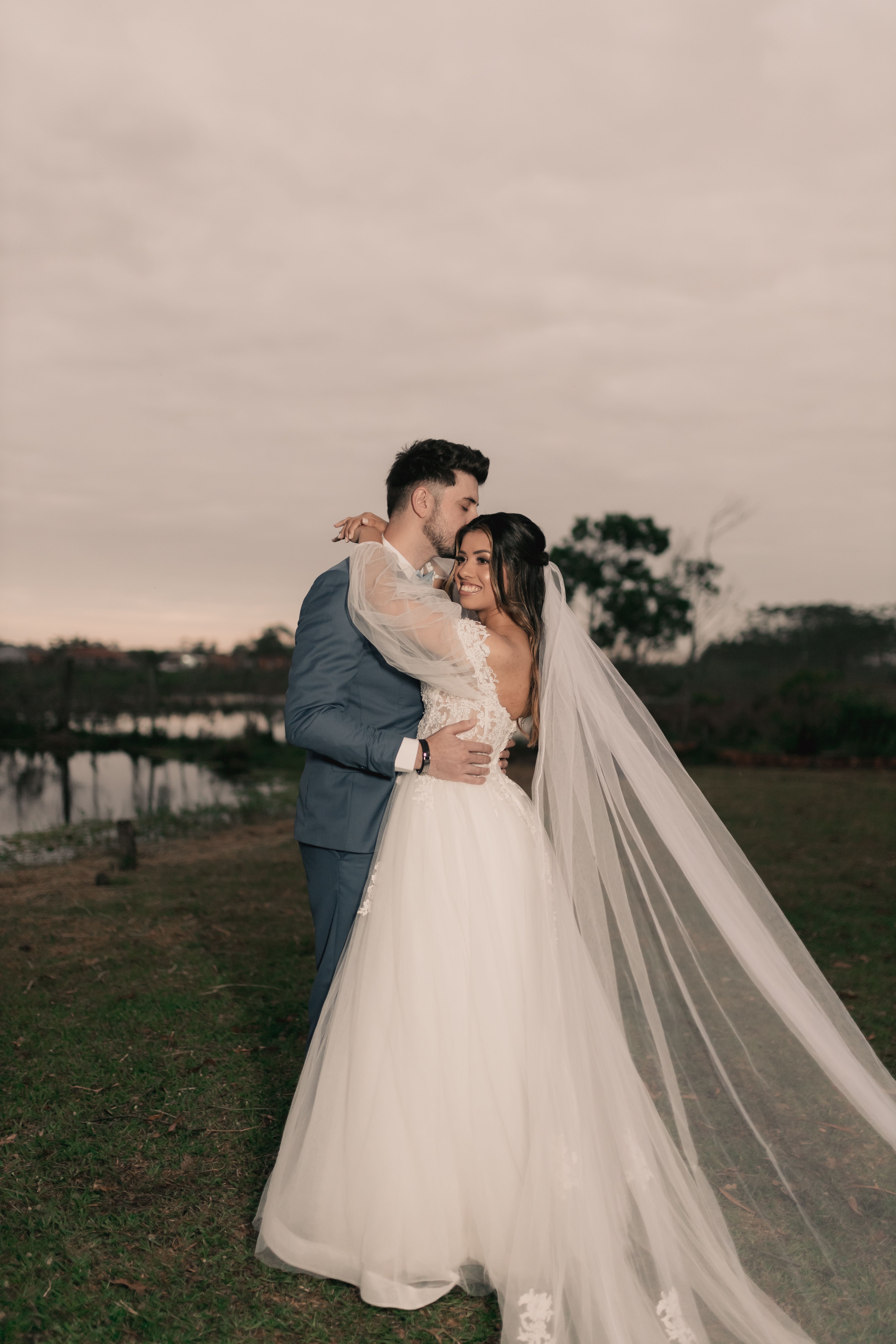 Romantic Outdoor Wedding Couple Embrace · Free Stock Photo