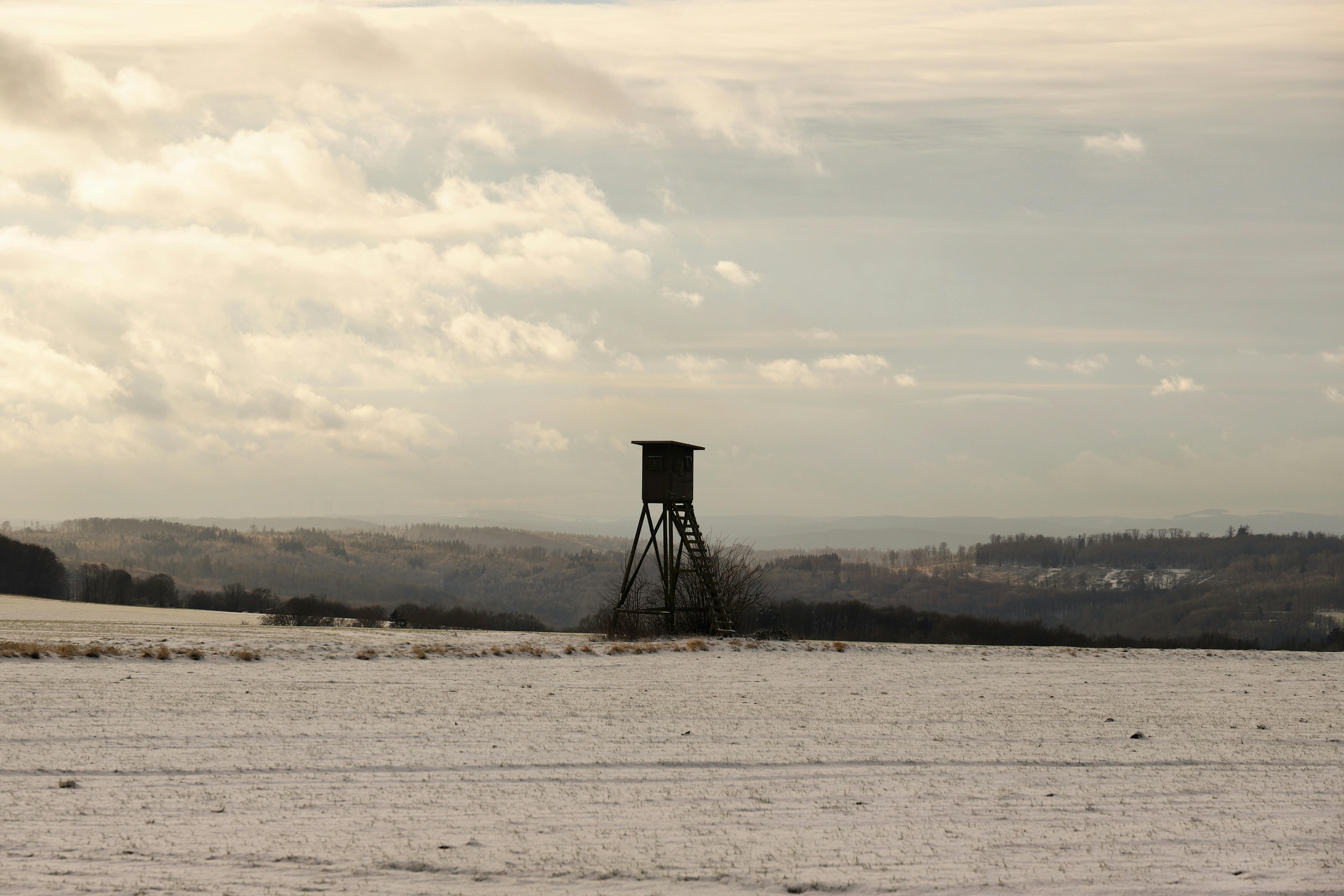 Scenic Winter Landscape with Hunting Tower · Free Stock Photo