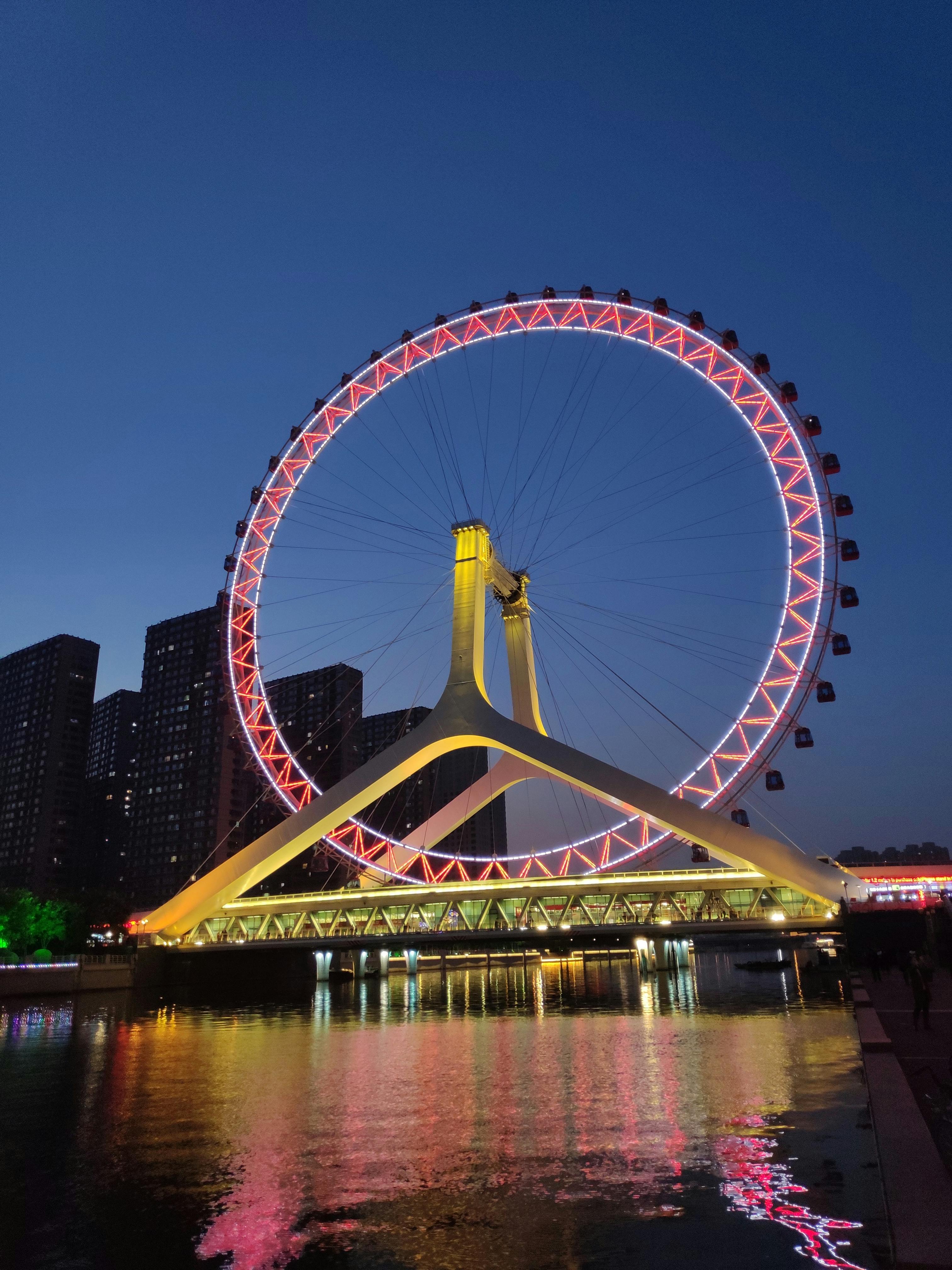 Night View of the Tianjin Eye on Yongle Bridge · Free Stock Photo