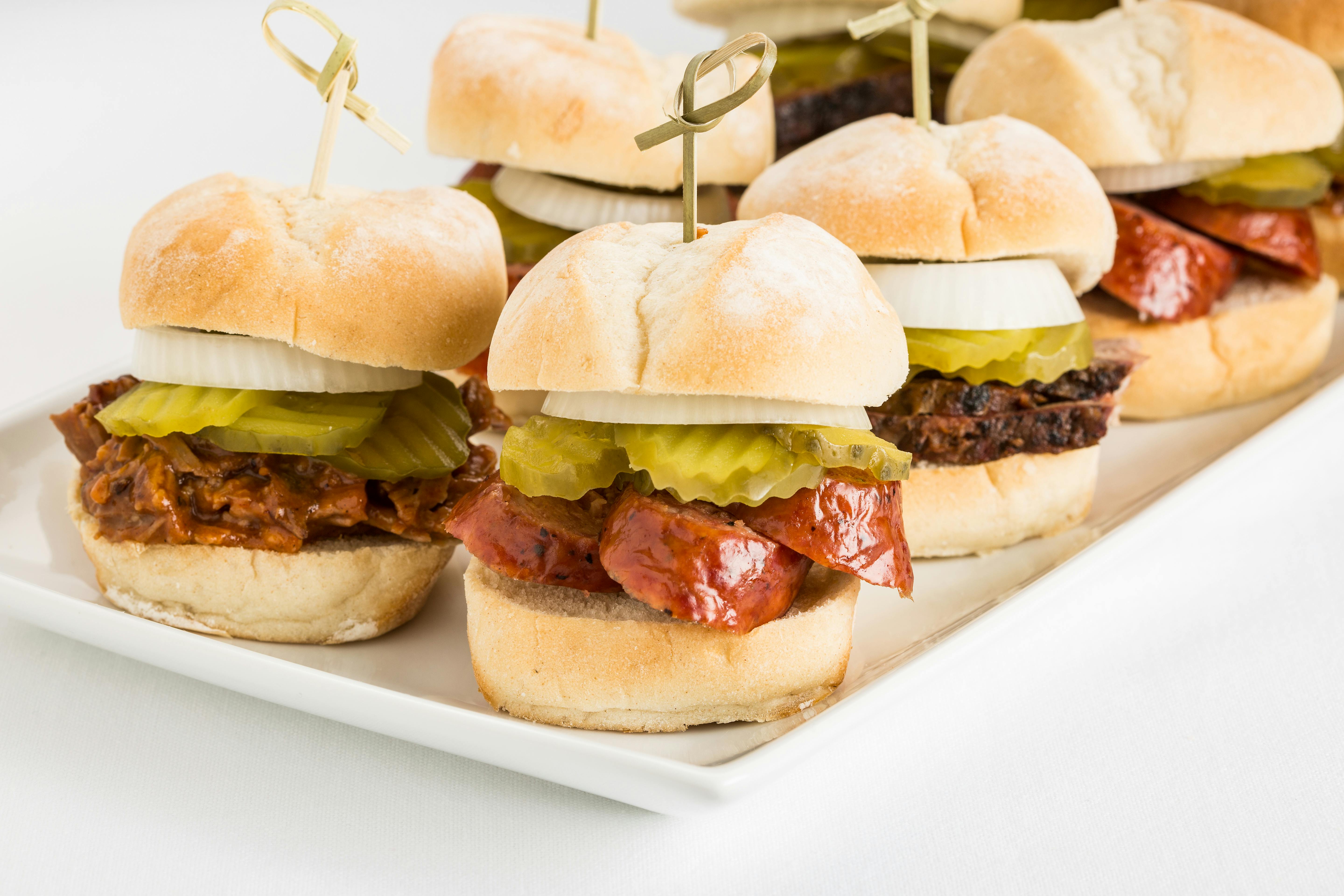 Delicious Texas BBQ Sliders with Pickles and Onions · Free Stock Photo