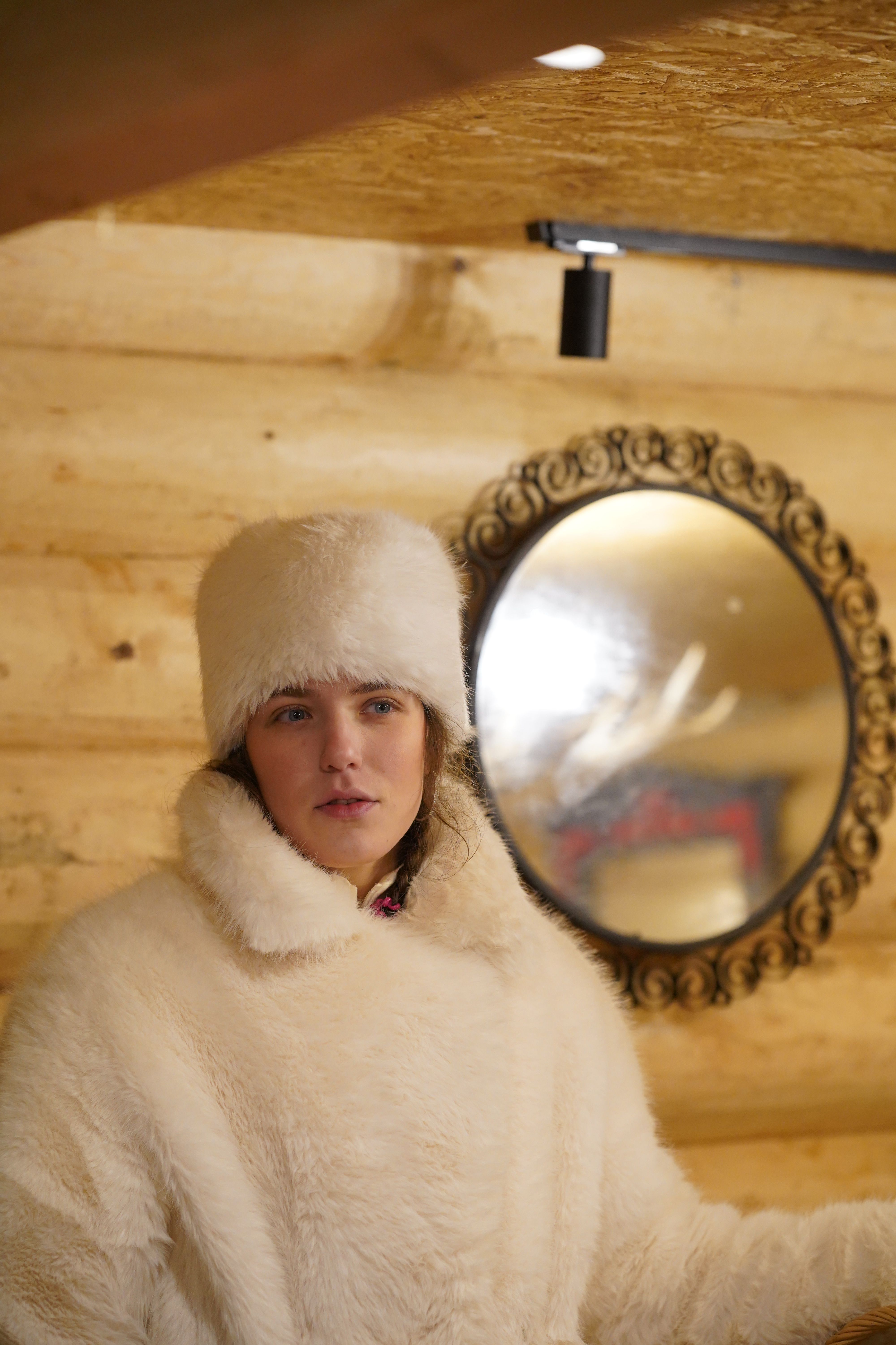 Woman in White Fur Coat with Rustic Background · Free Stock Photo