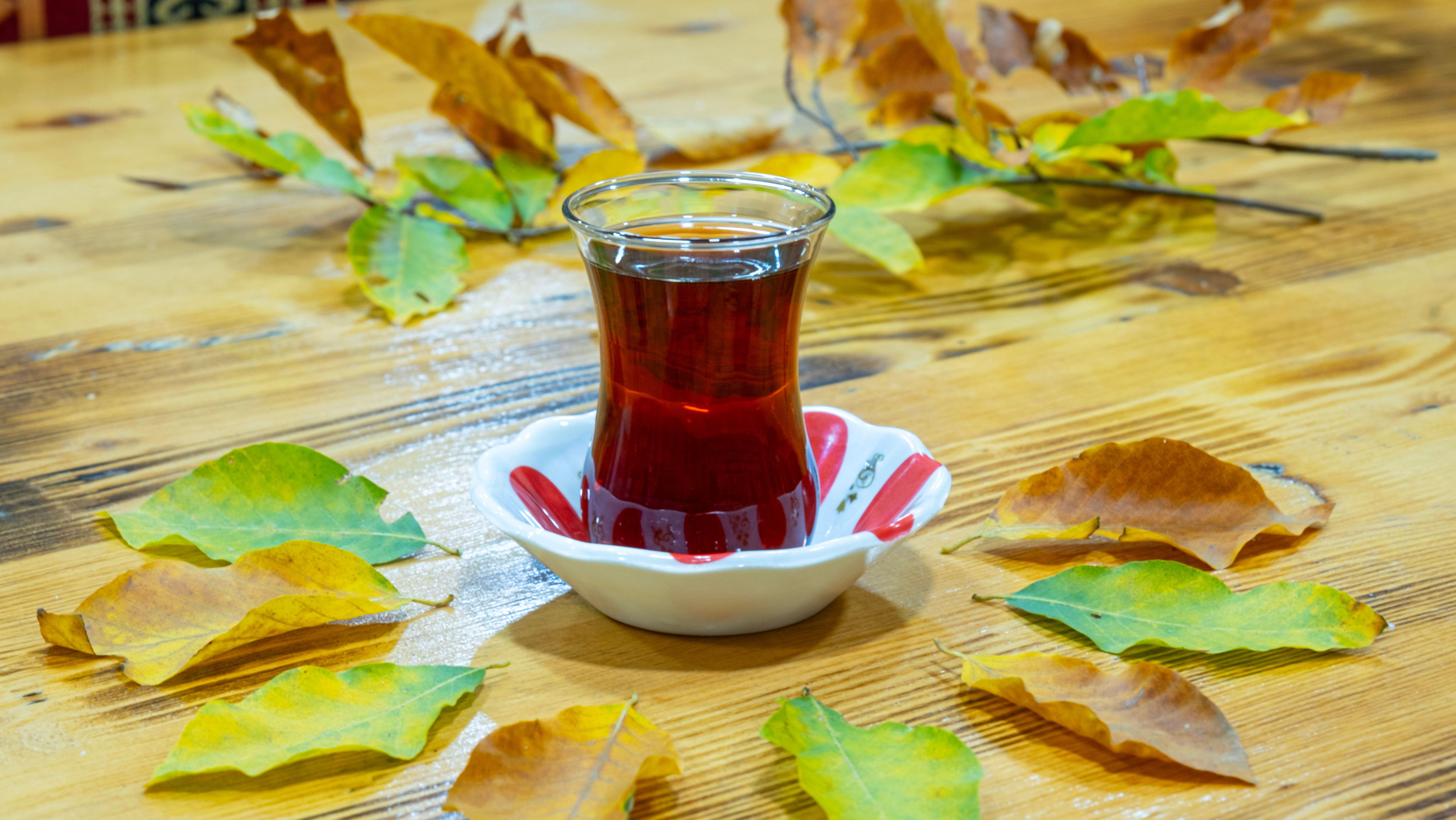 Traditional Turkish Tea with Autumn Leaves · Free Stock Photo