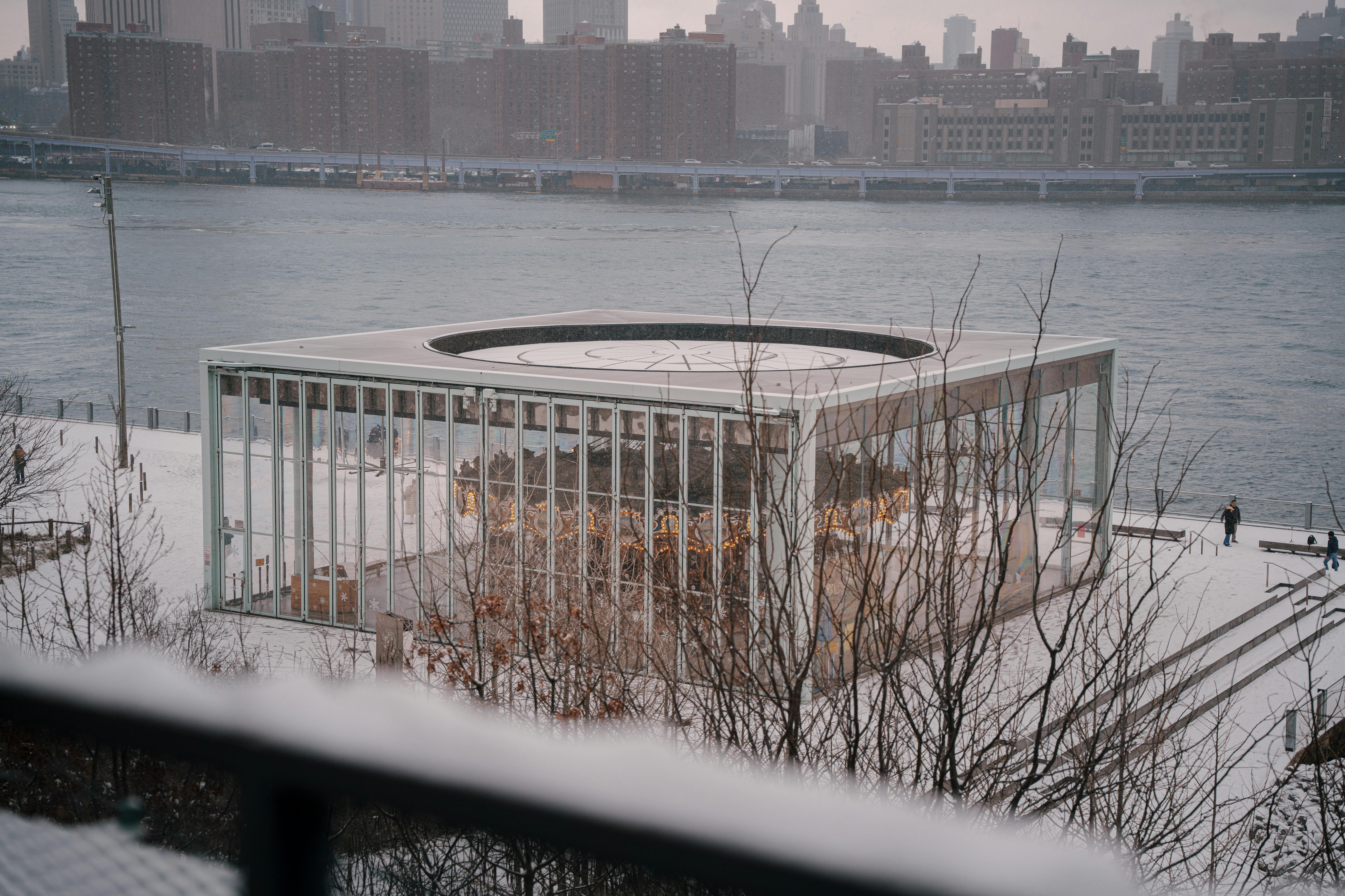 Brooklyn Waterfront in Winter Snow with Carousel View · Free Stock Photo
