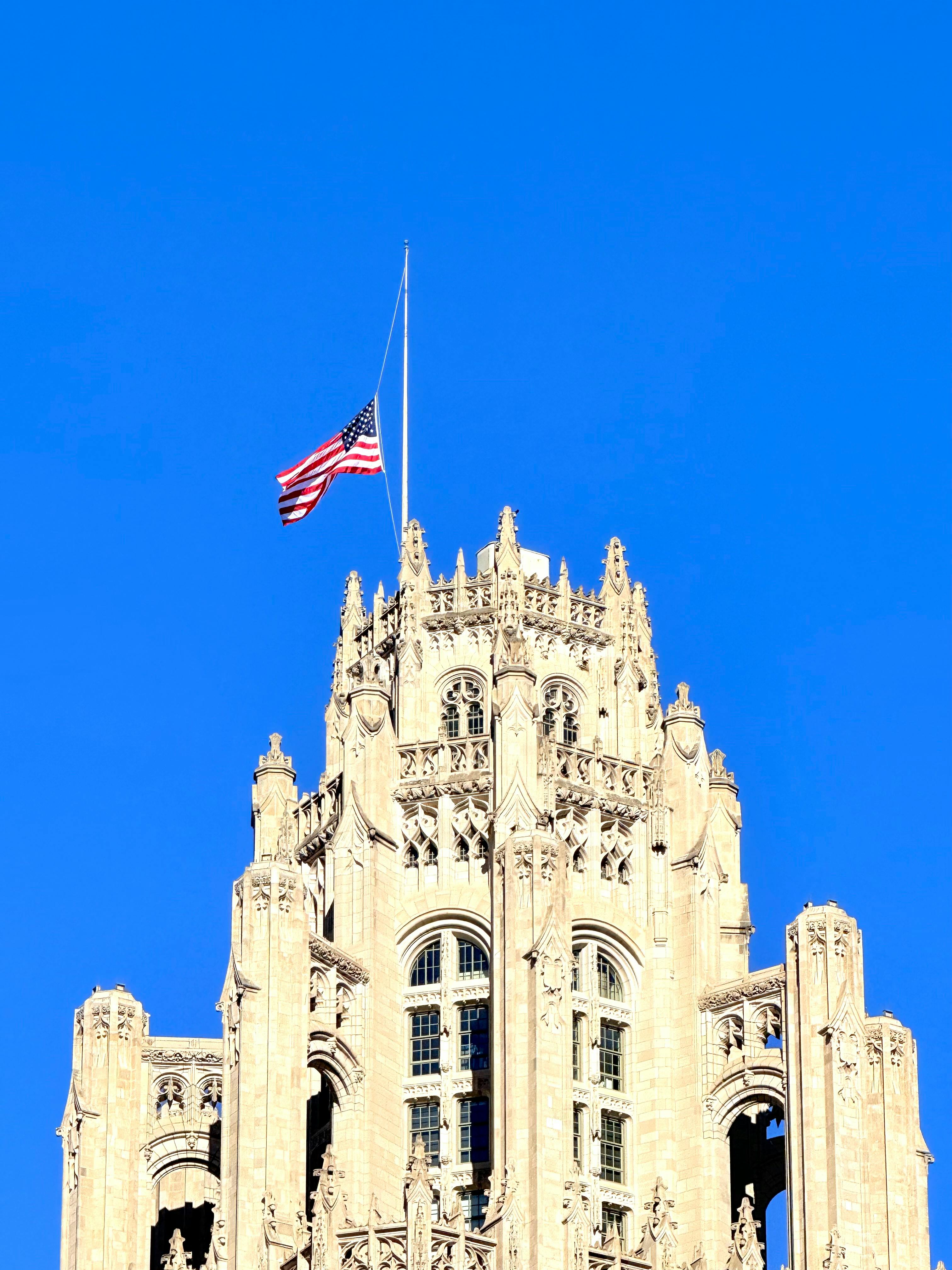 Gothic Revival Architecture with American Flag · Free Stock Photo