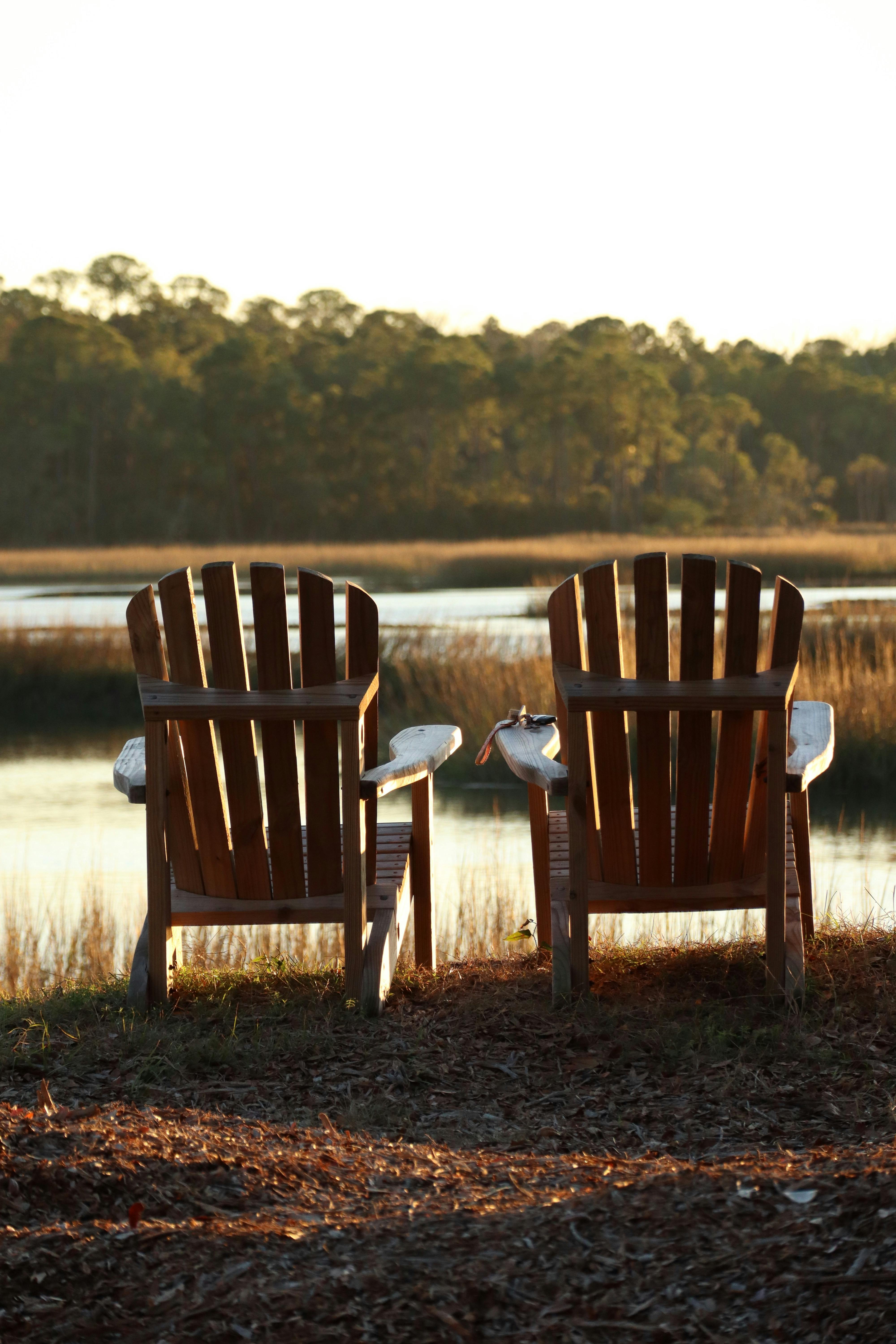 Rustic Adirondack Chairs by Serene Lake · Free Stock Photo