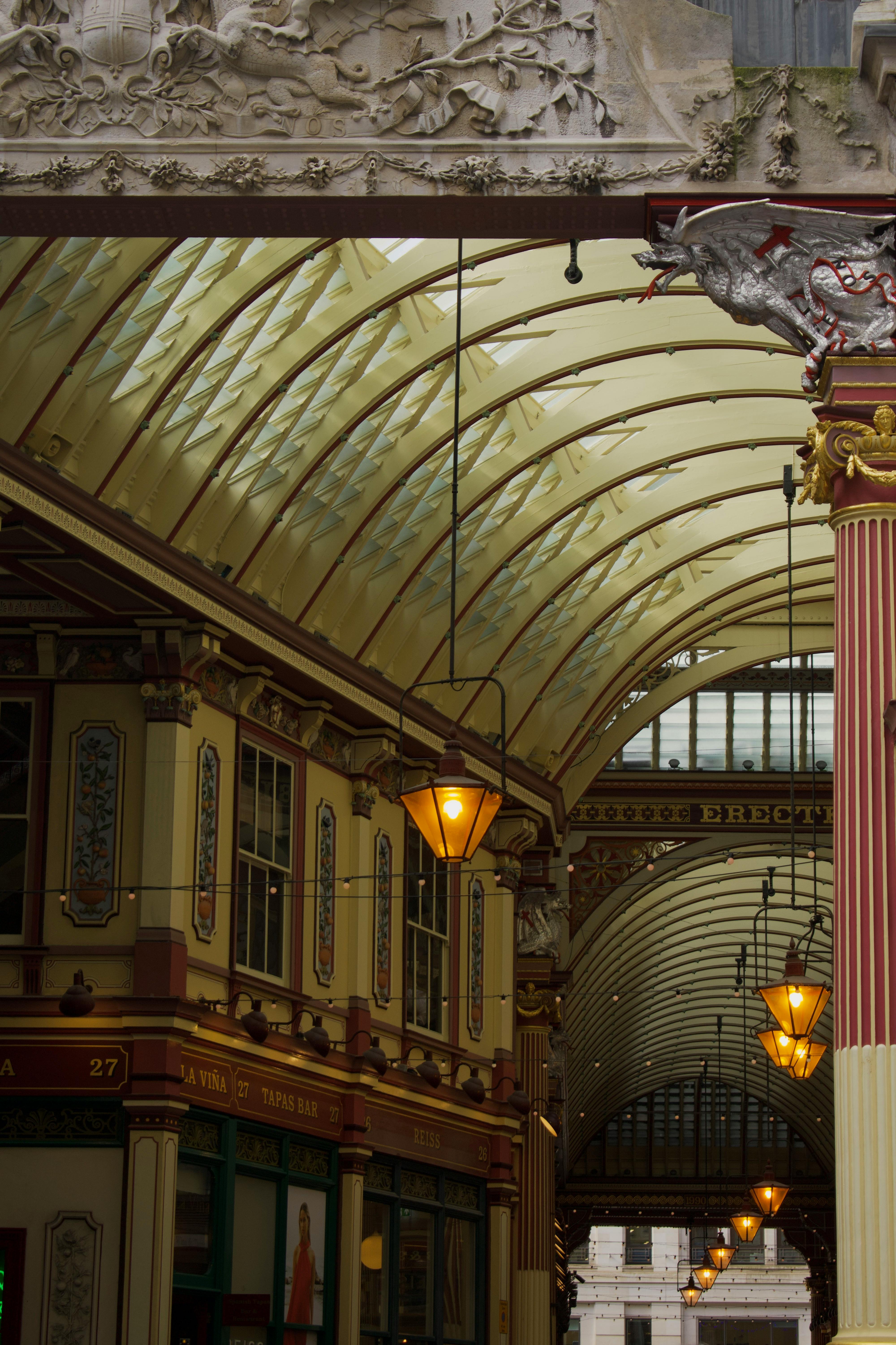 Victorian Arcade with Glass Ceiling and Lamps · Free Stock Photo