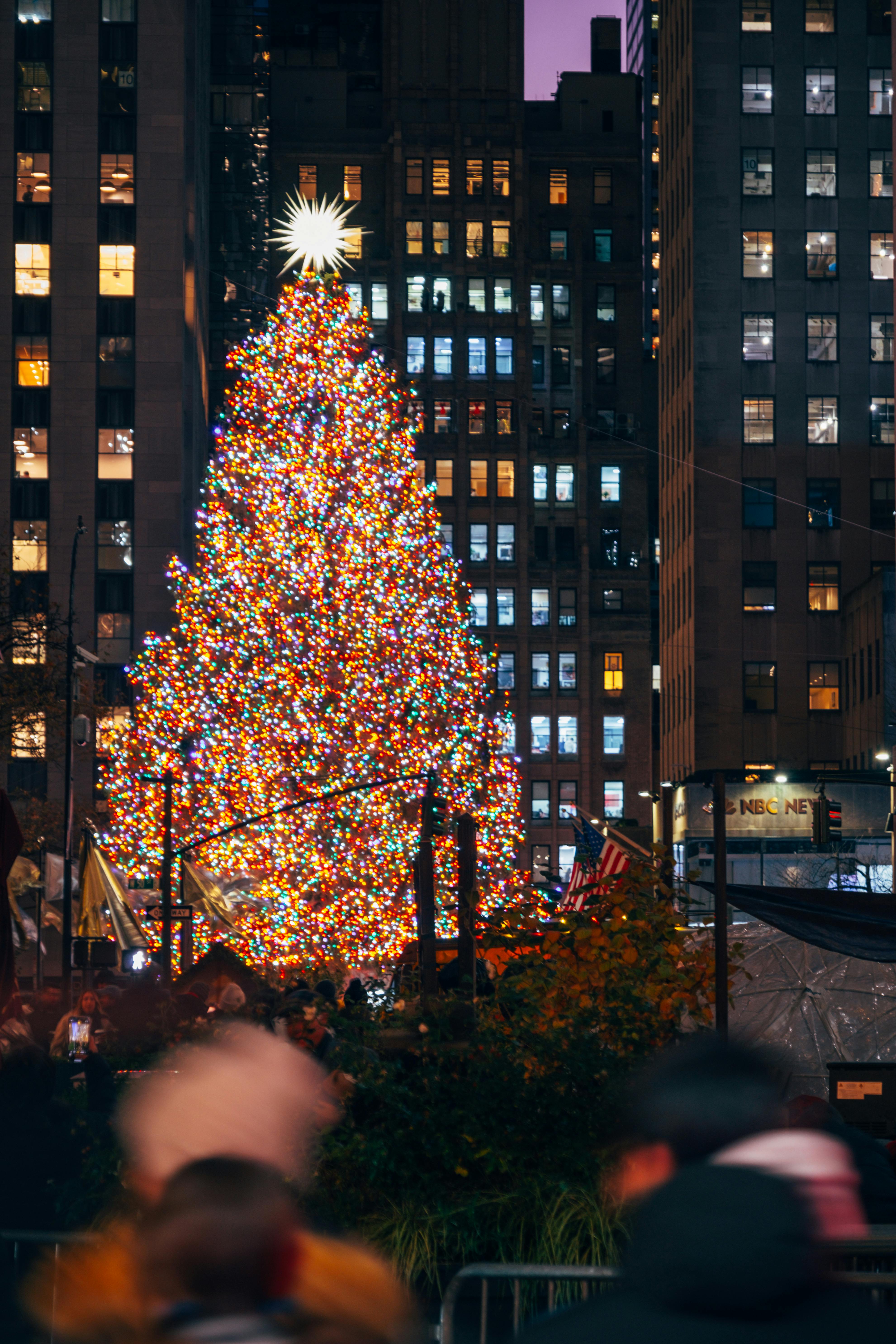 Vibrant Christmas Tree in City Nightscape · Free Stock Photo