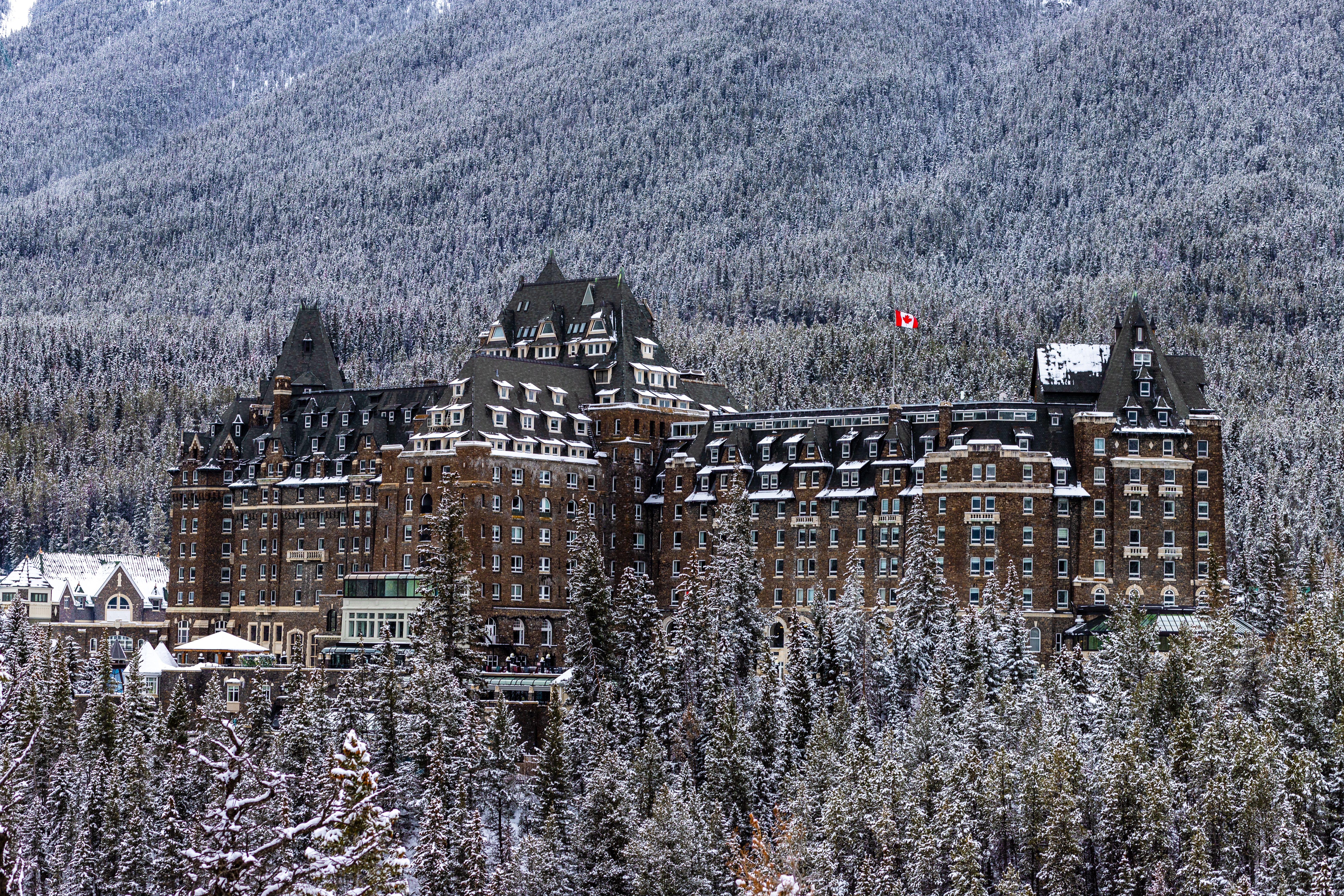 Stunning Winter View of Banff Springs Hotel · Free Stock Photo