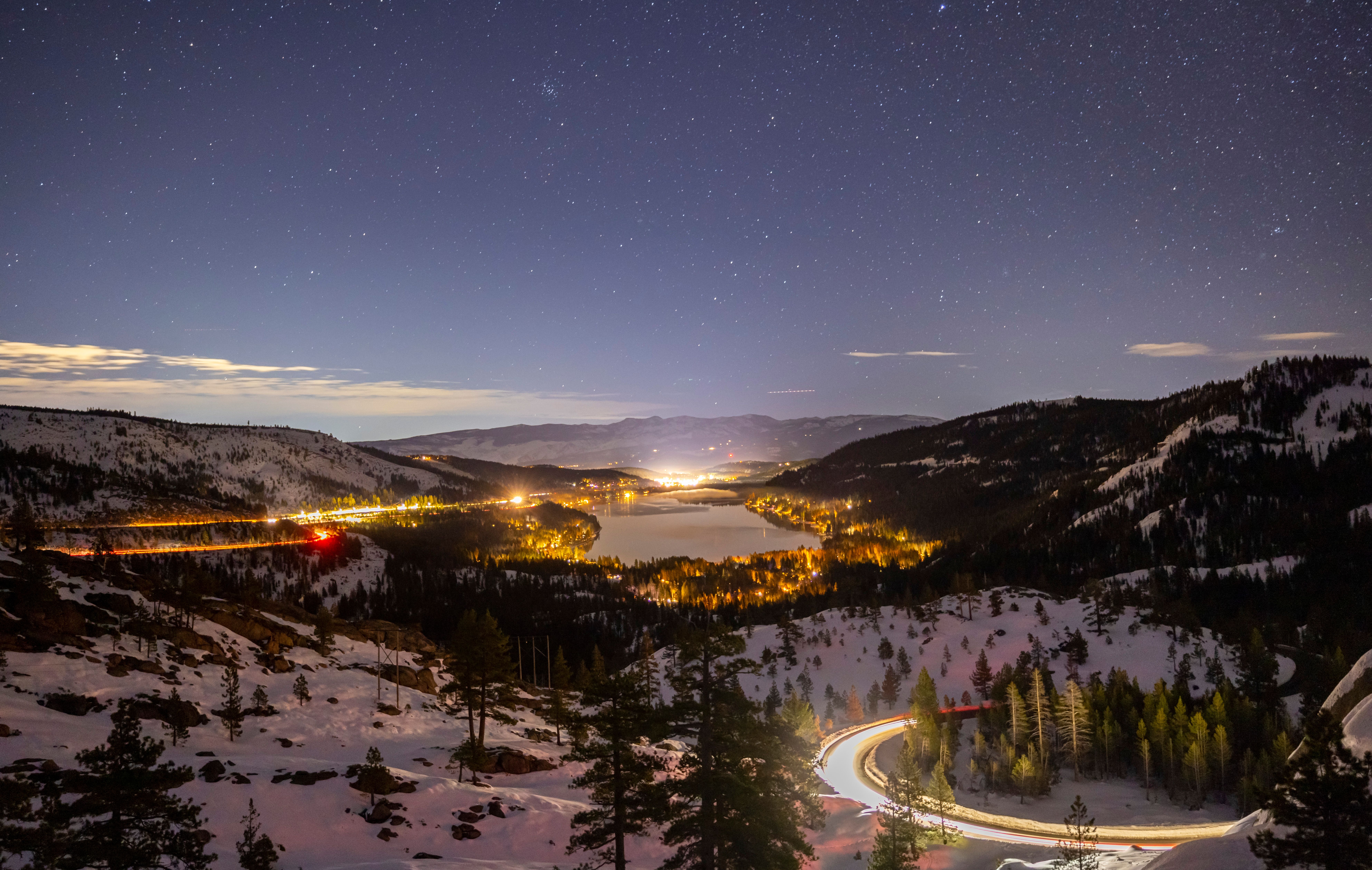 Stunning Night View of Donner Lake Under Starry Sky · Free Stock Photo