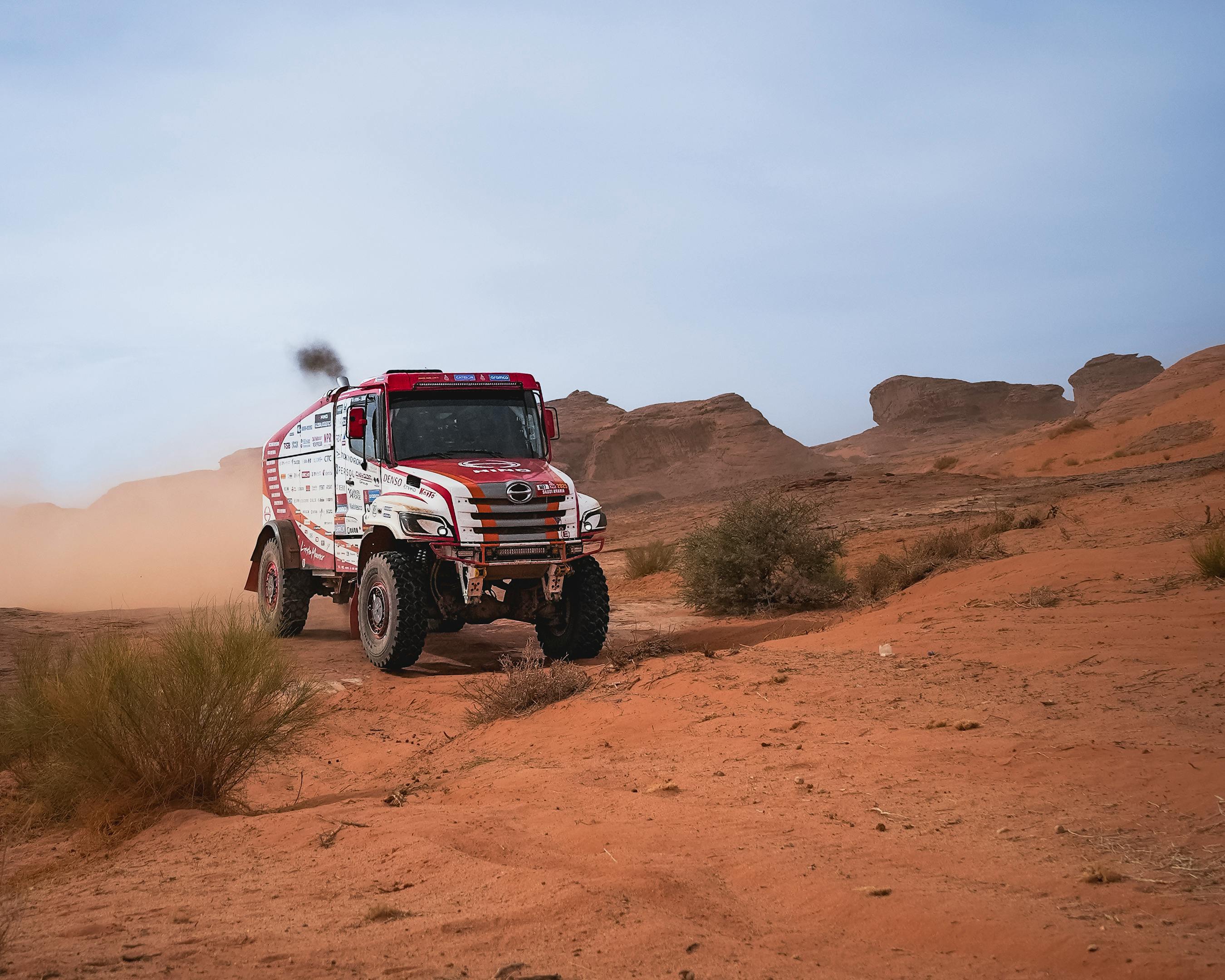 Rally Truck Racing in Desert Landscape · Free Stock Photo
