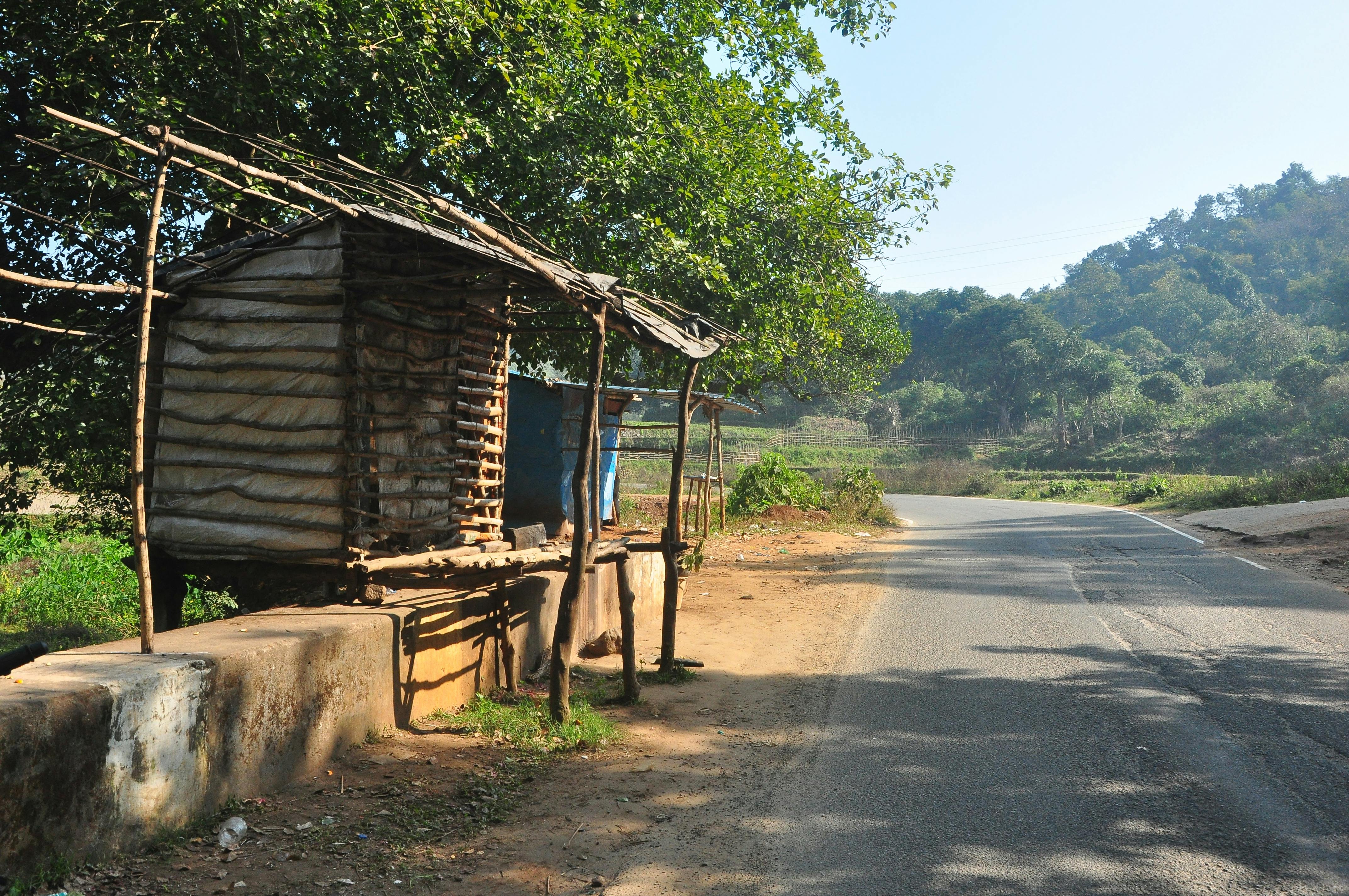 Rural roadside shack by winding countryside road · Free Stock Photo