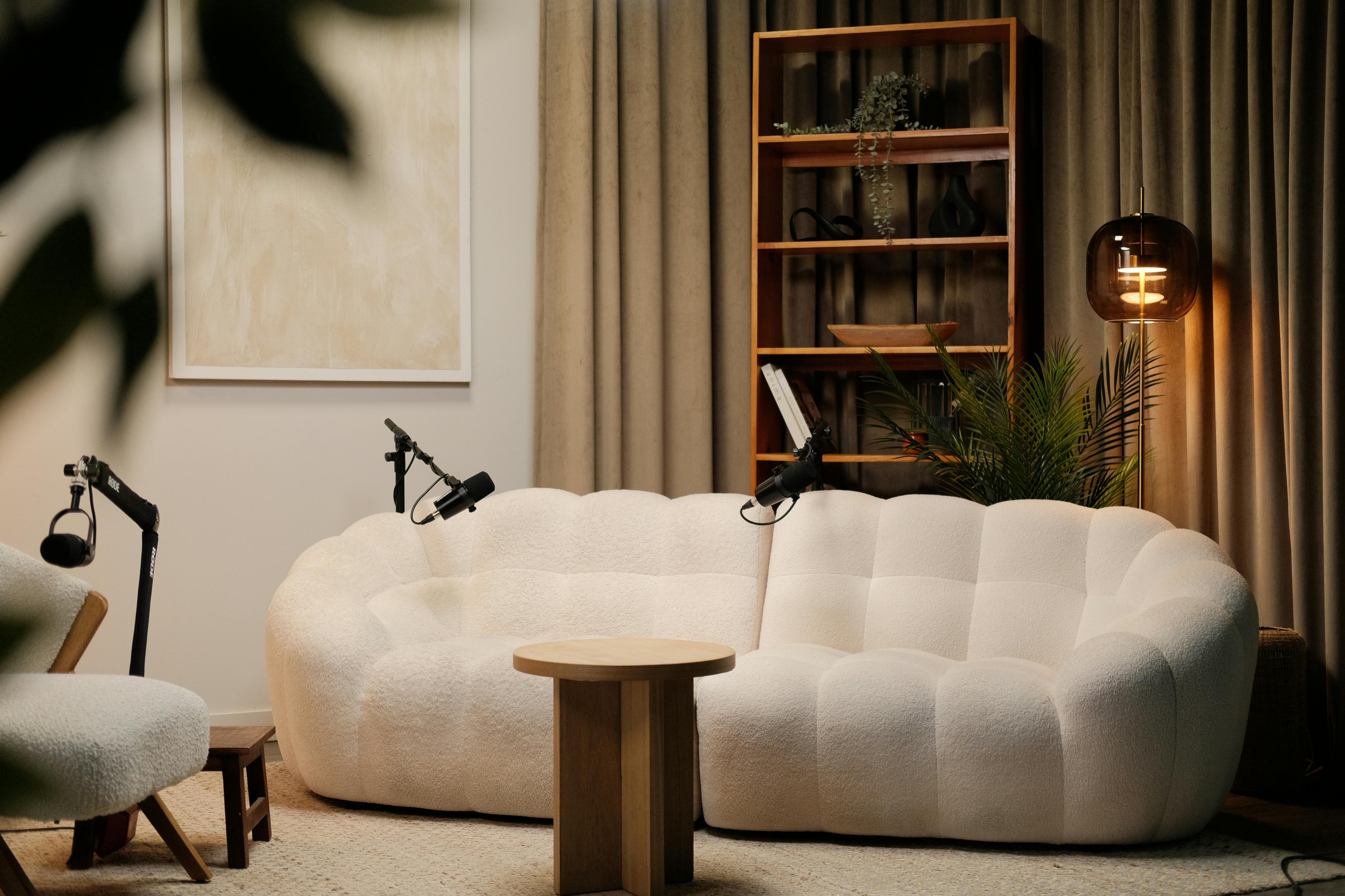 Cozy Podcast Studio Setup with Neutral Decor · Free Stock Photo